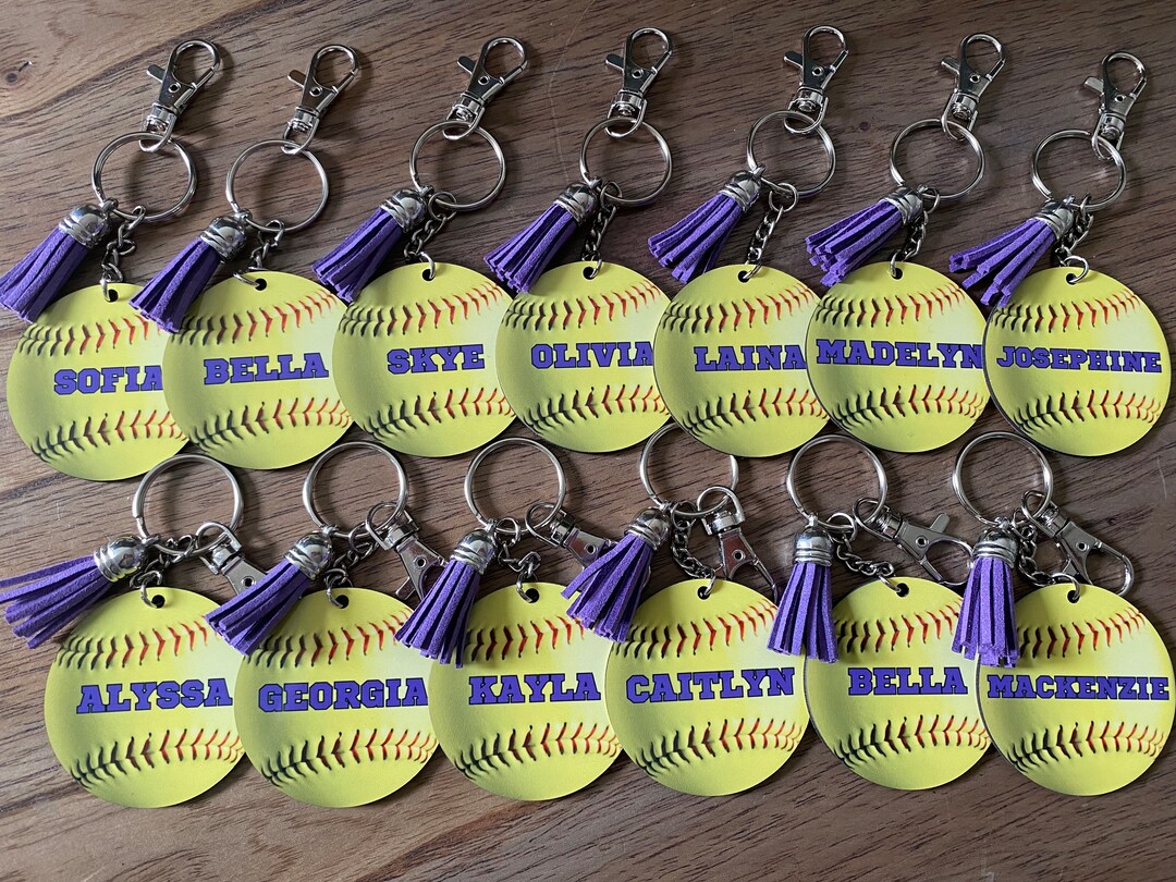 Softball Keychain Personalized for Sports Team Bags Custom Gift for ...