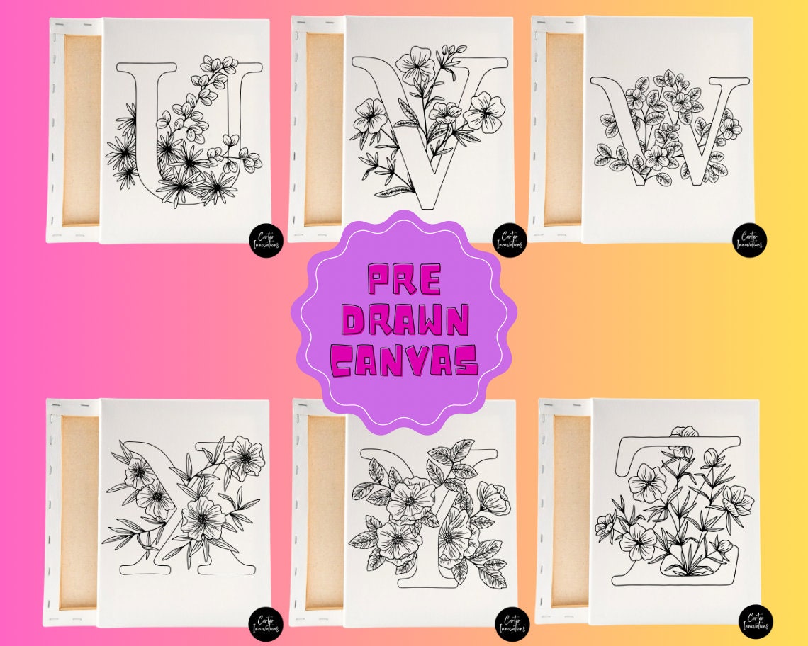 Floral Initial Coloring, Pre- Drawn Canvas, Spring Alphabet, Name ...
