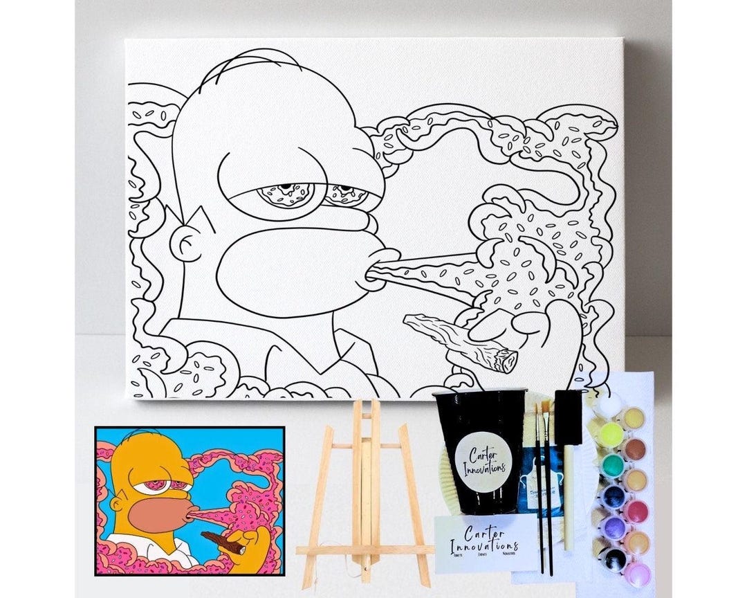 Simpson’s Character, Stoner Cartoon, 4/20, Pre Drawn Canvas, Puff and ...