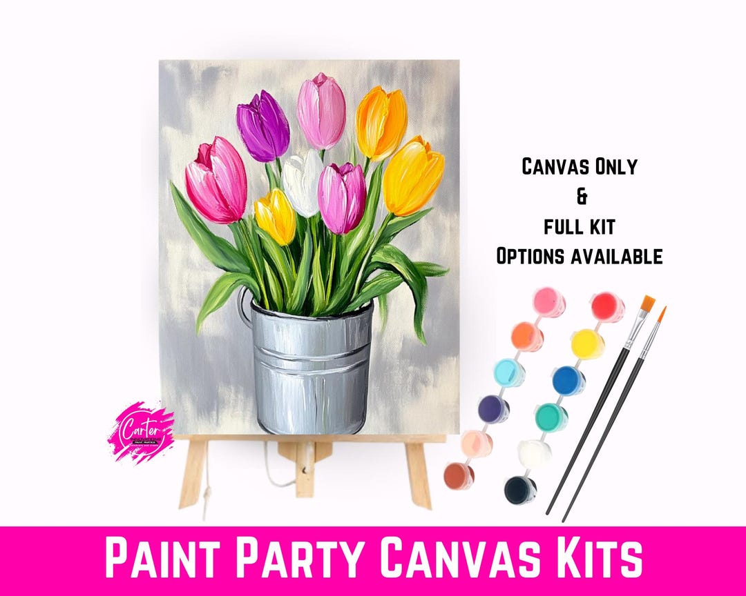 Rustic Tulip Bucket Painting | DIY Paint Kit | Pre-printed Canvas ...