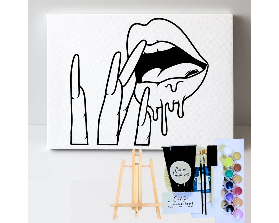 Pre Drawn Canvas, Sip and Paint, Nails Drip Lips - Etsy