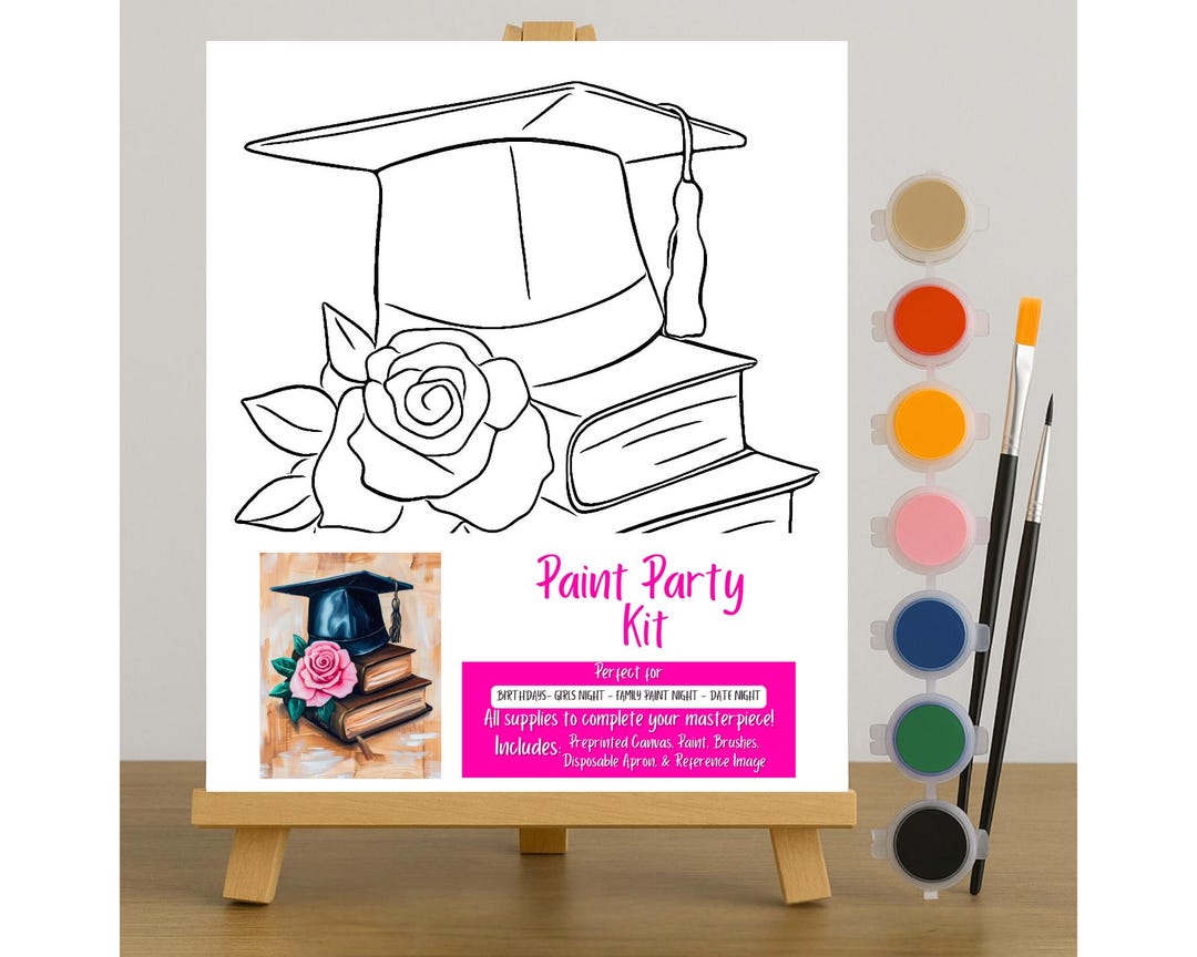 Paint Party Kit | Graduation Cap and Books Canvas for Grads, Class ...
