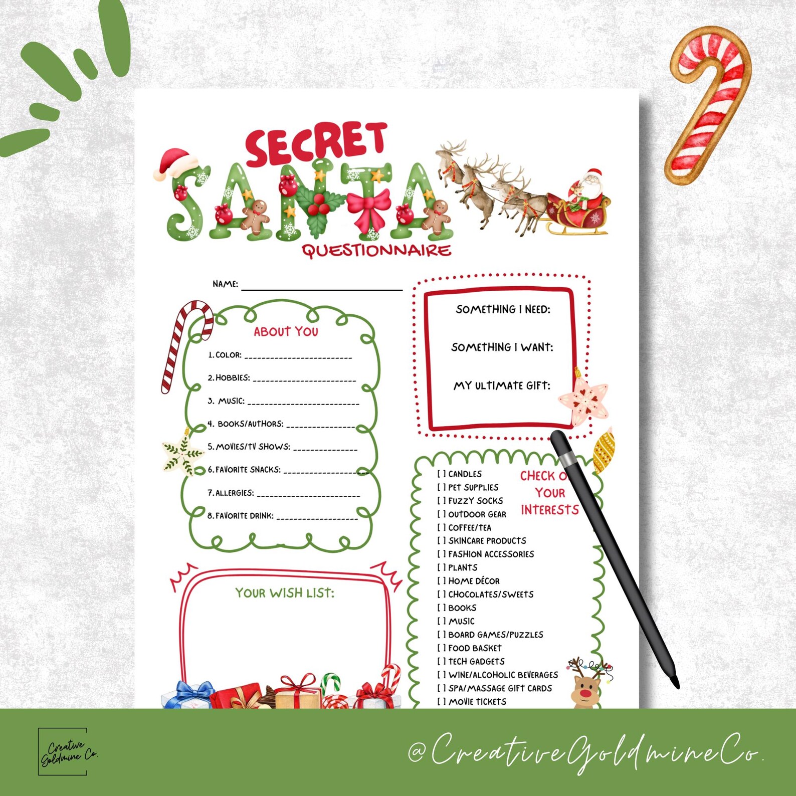 Secret Santa Questionnaire, Christmas Gift Exchange (PDF) - Etsy