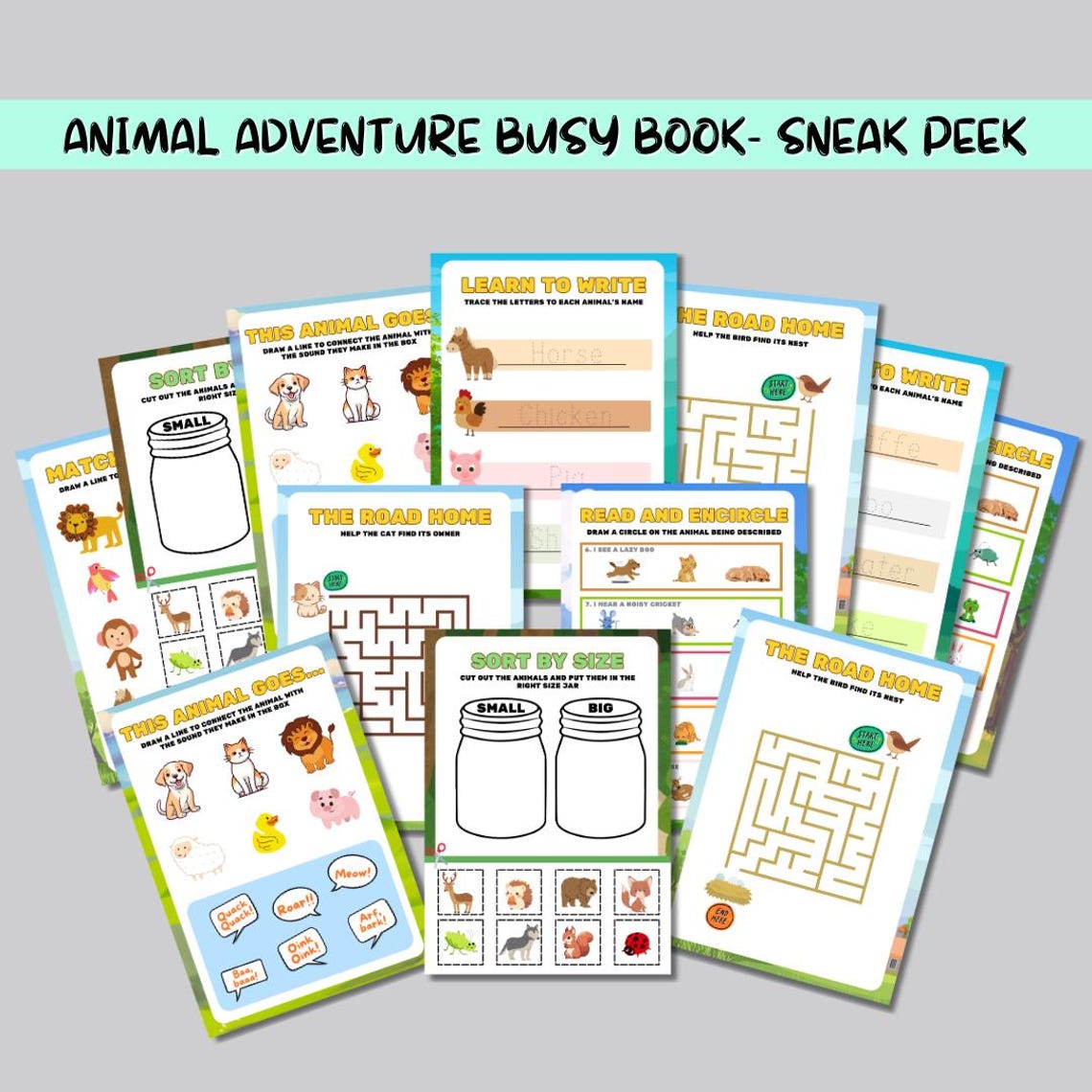 Animal Adventures Busy Book - Early Leaning Printable Activity Books ...