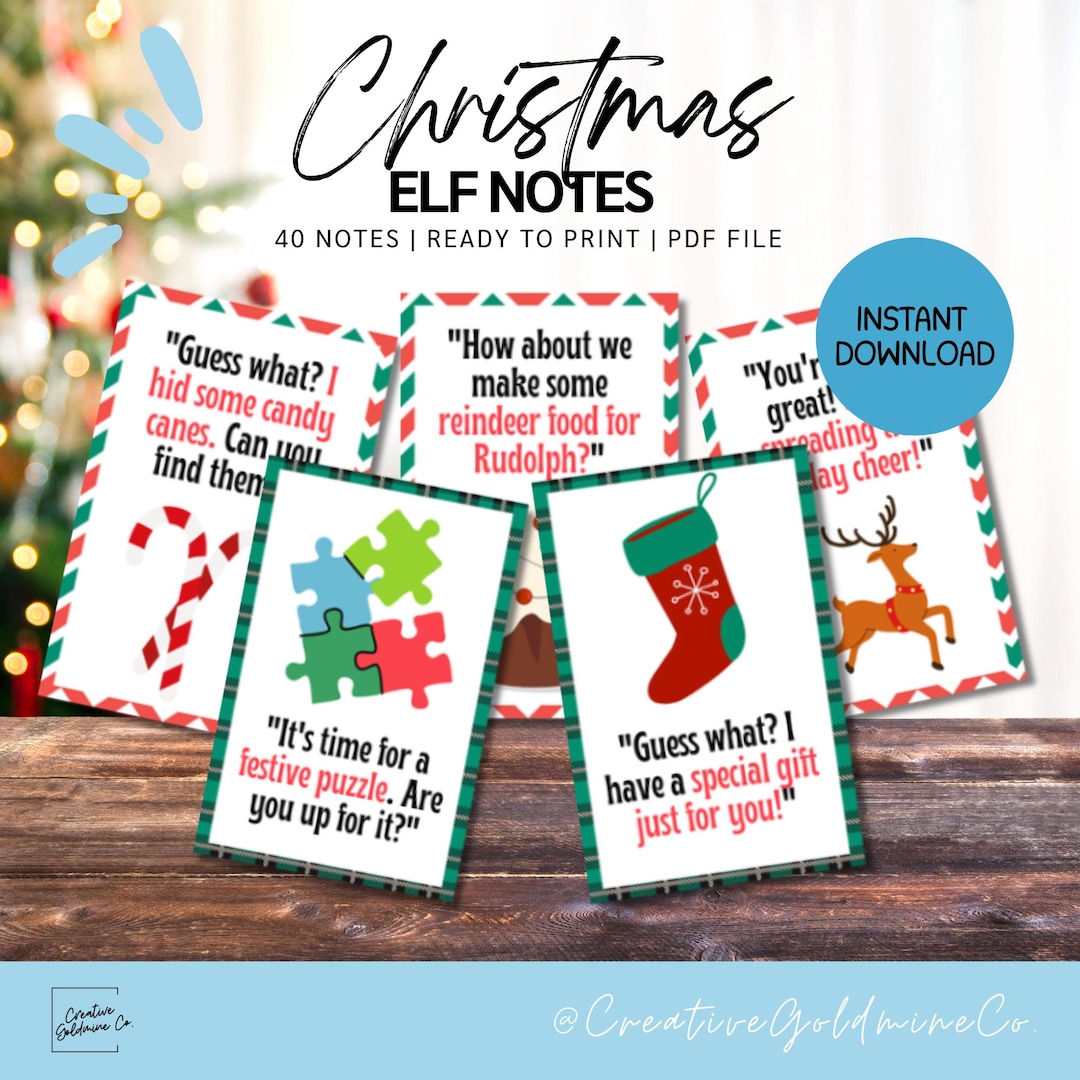 Elf Notes Cards Printable, Santa Christmas Party Holiday Winter ...