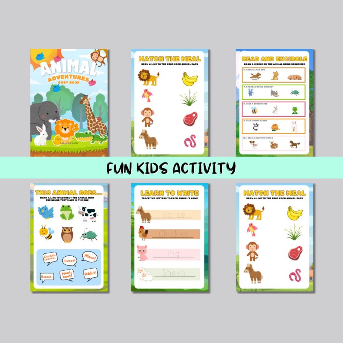 Animal Adventures Busy Book - Early Leaning Printable Activity Books ...