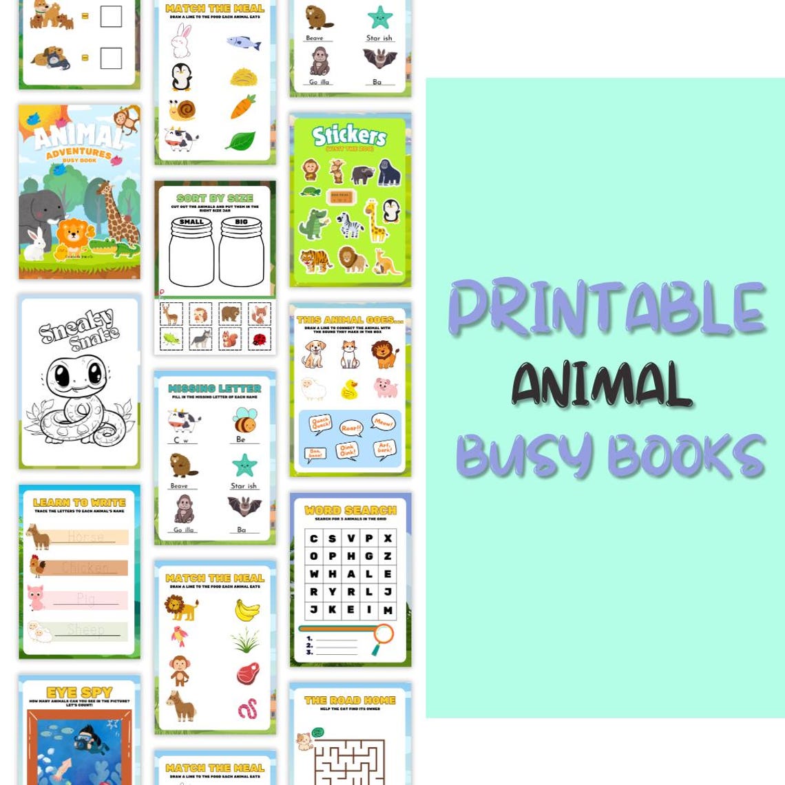 Animal Adventures Busy Book - Early Leaning Printable Activity Books ...