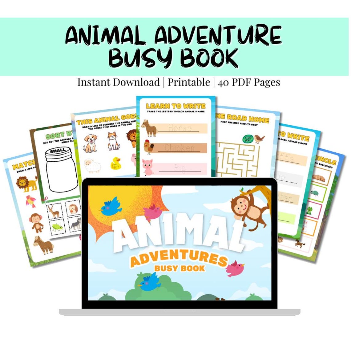 Animal Adventures Busy Book - Early Leaning Printable Activity Books ...