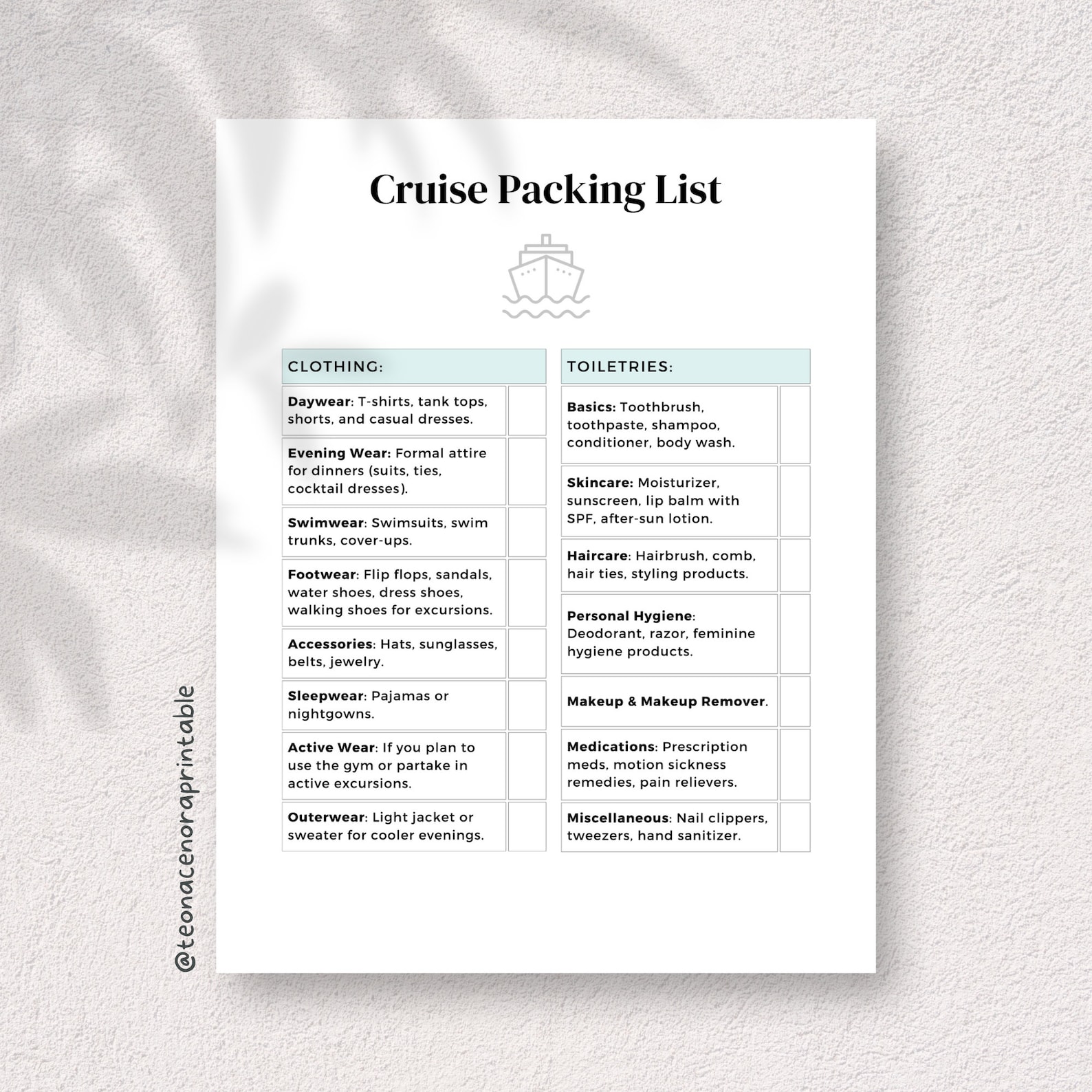 Printable Cruise Planner, Cruise Planner, Holiday Printable, Digital ...
