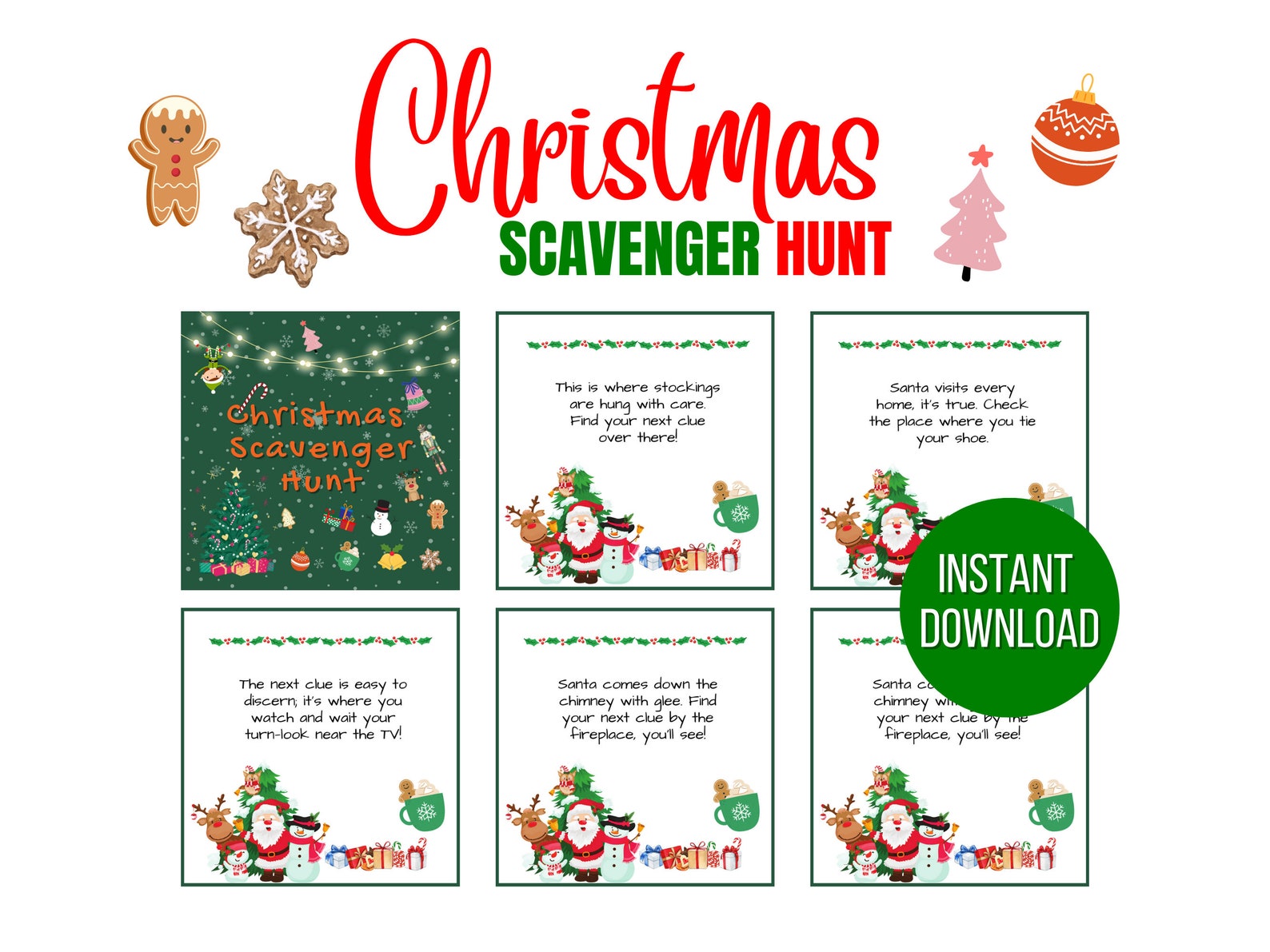 Christmas Scavenger Hunt Game, Holiday Riddle Clues (PDF) - Etsy
