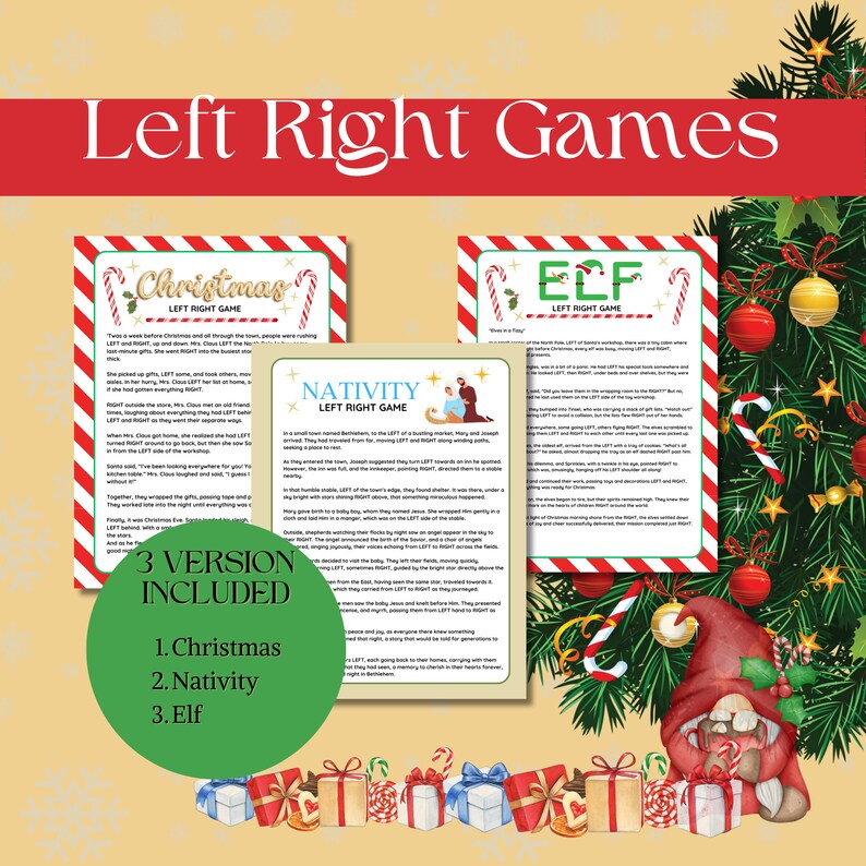 Christmas Left Right Game, Nativity, Elf, Printable (digital Download ...