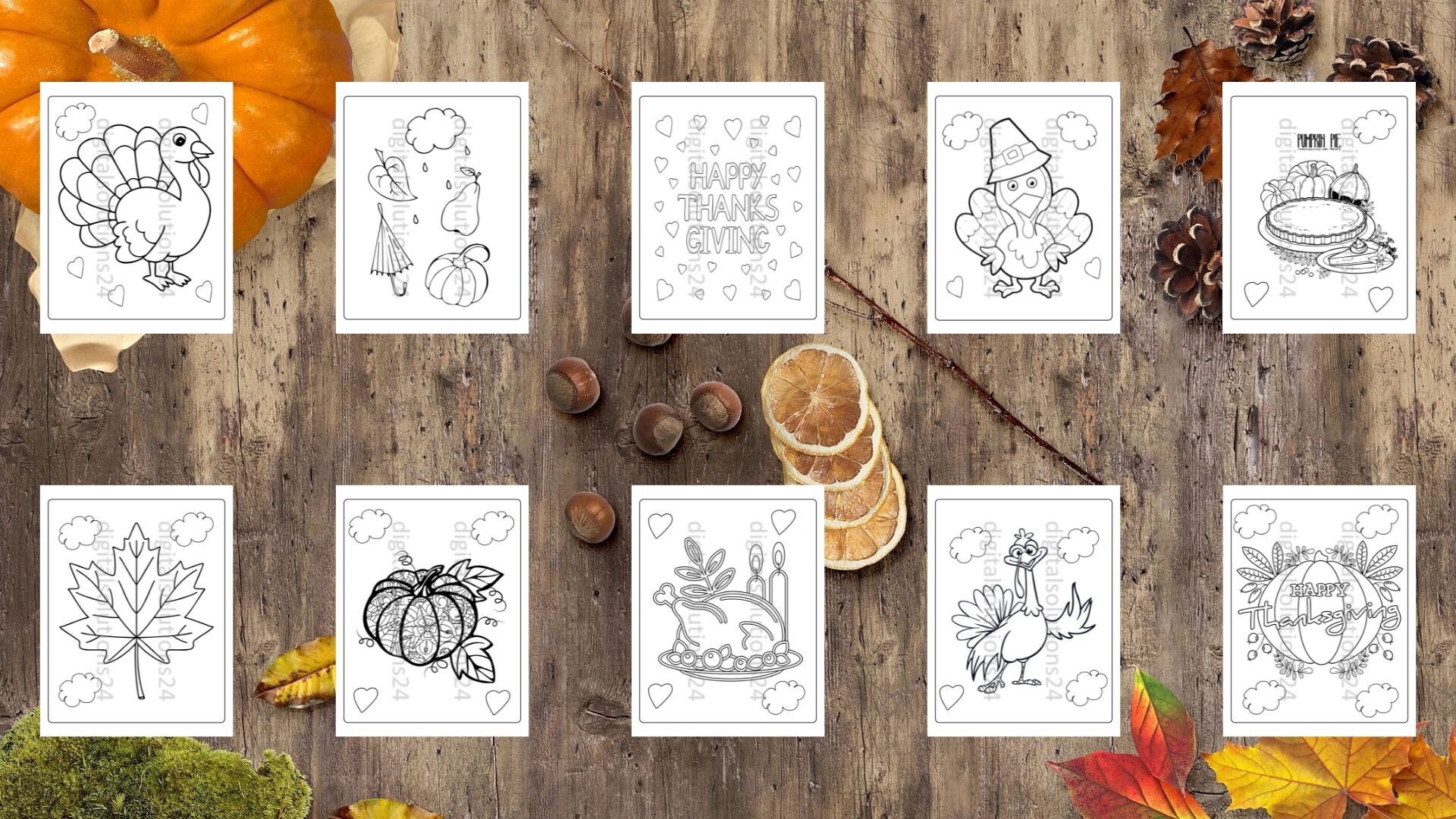 Thanksgiving Coloring Pages for Kids & Adults, Fall Coloring Pages ...