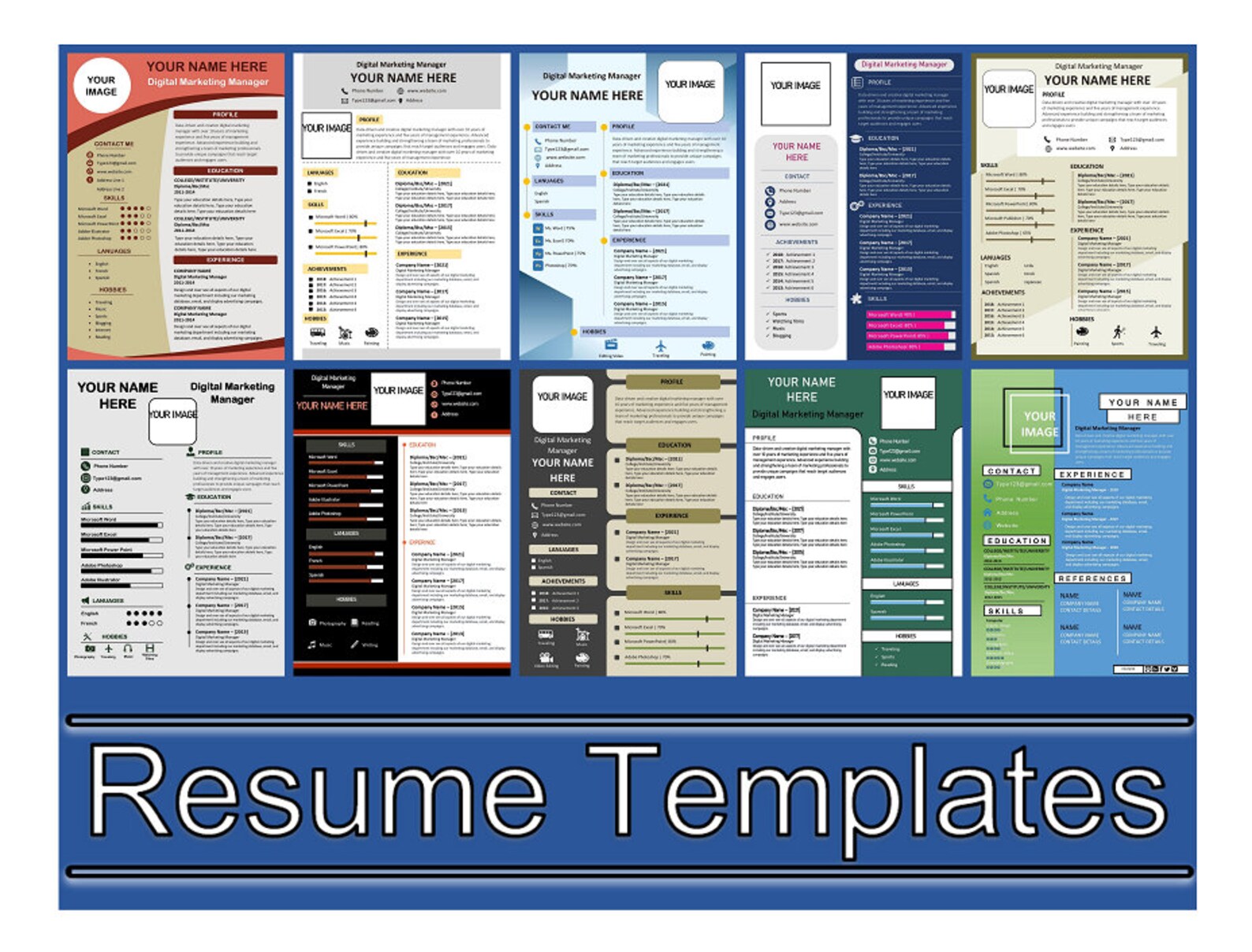 Editable Resume Template Bundles Set of 10 Modern, Executive Resume ...