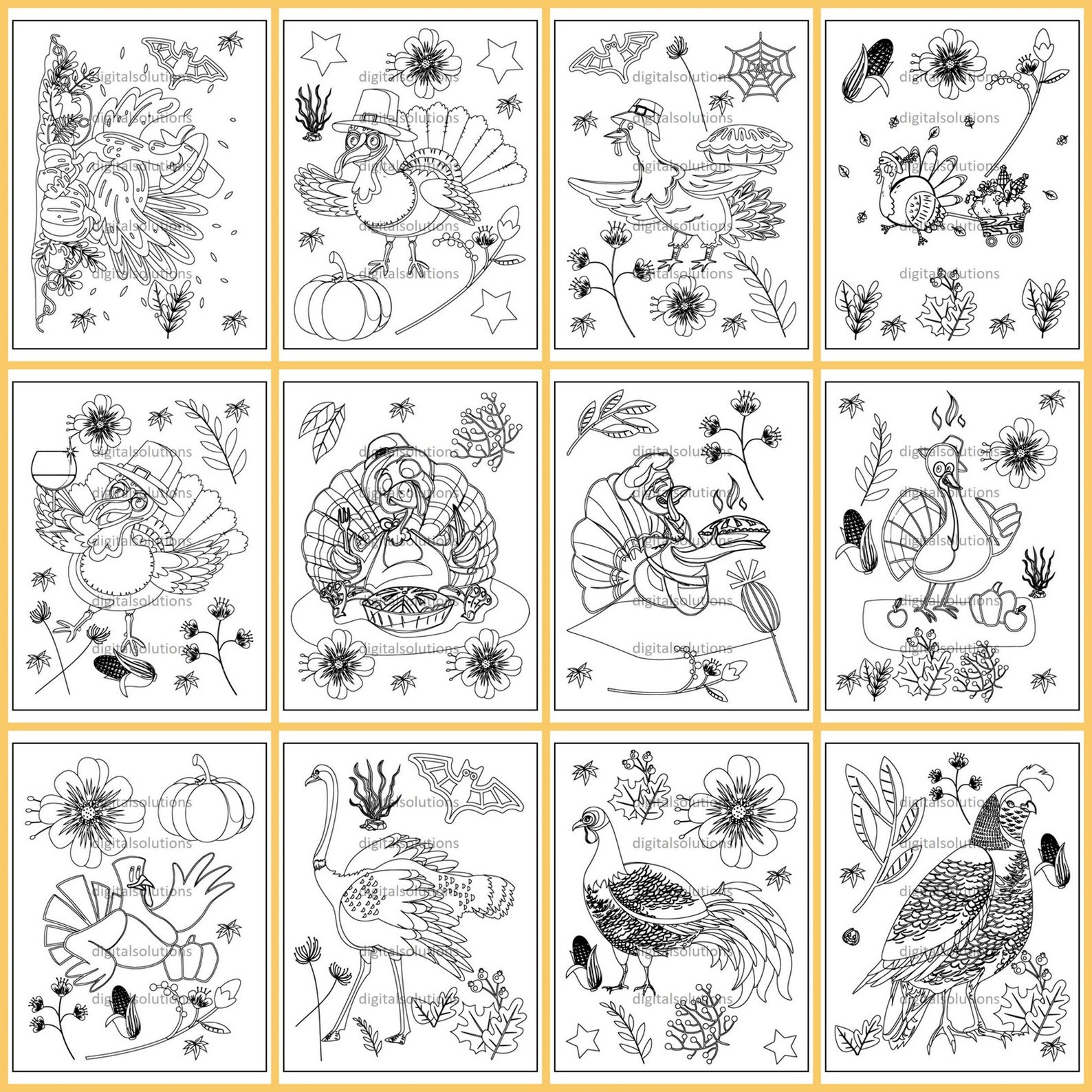 Thanksgiving Coloring Pages for Kids & Adults, Fall Coloring Pages ...
