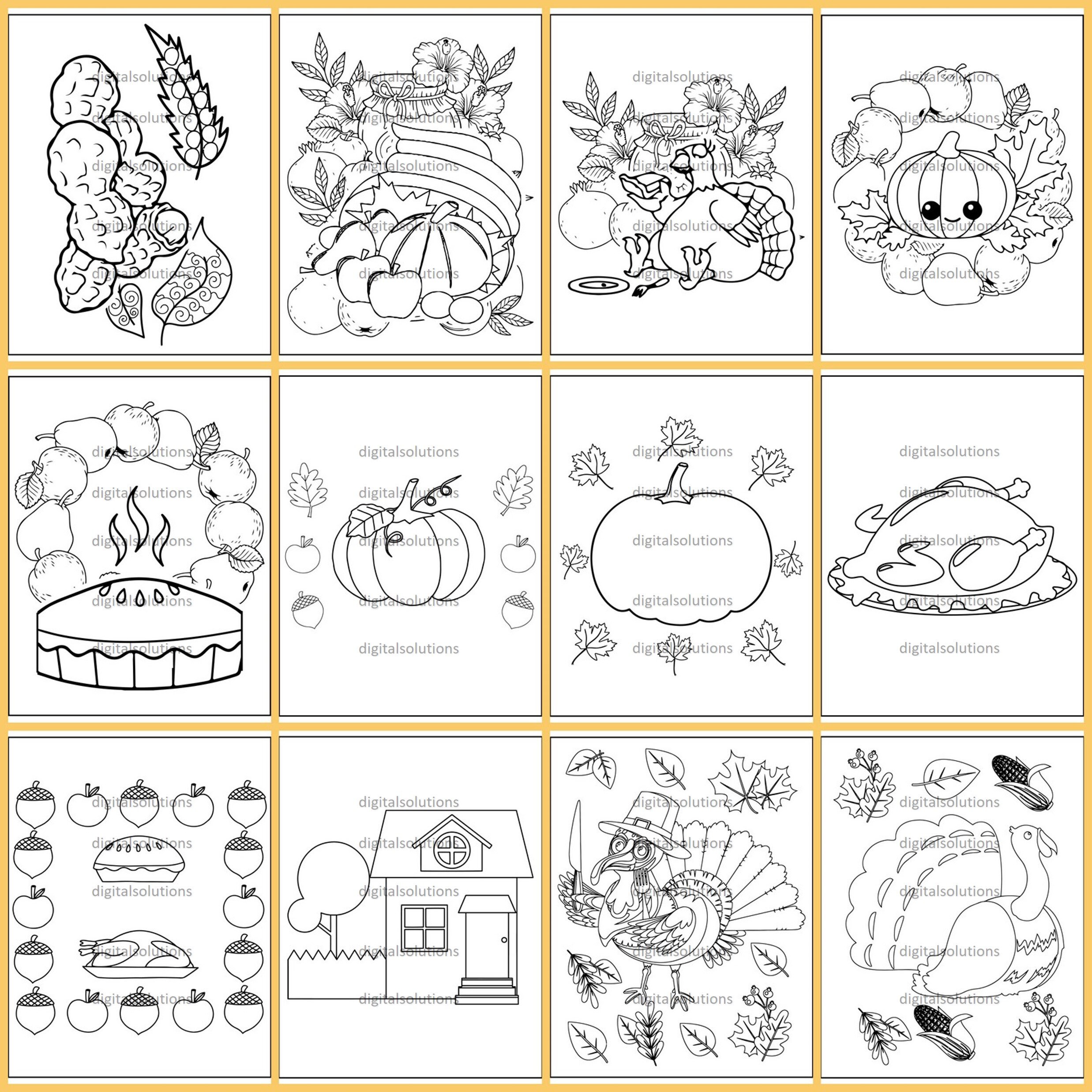 Thanksgiving Coloring Pages for Kids & Adults, Fall Coloring Pages ...