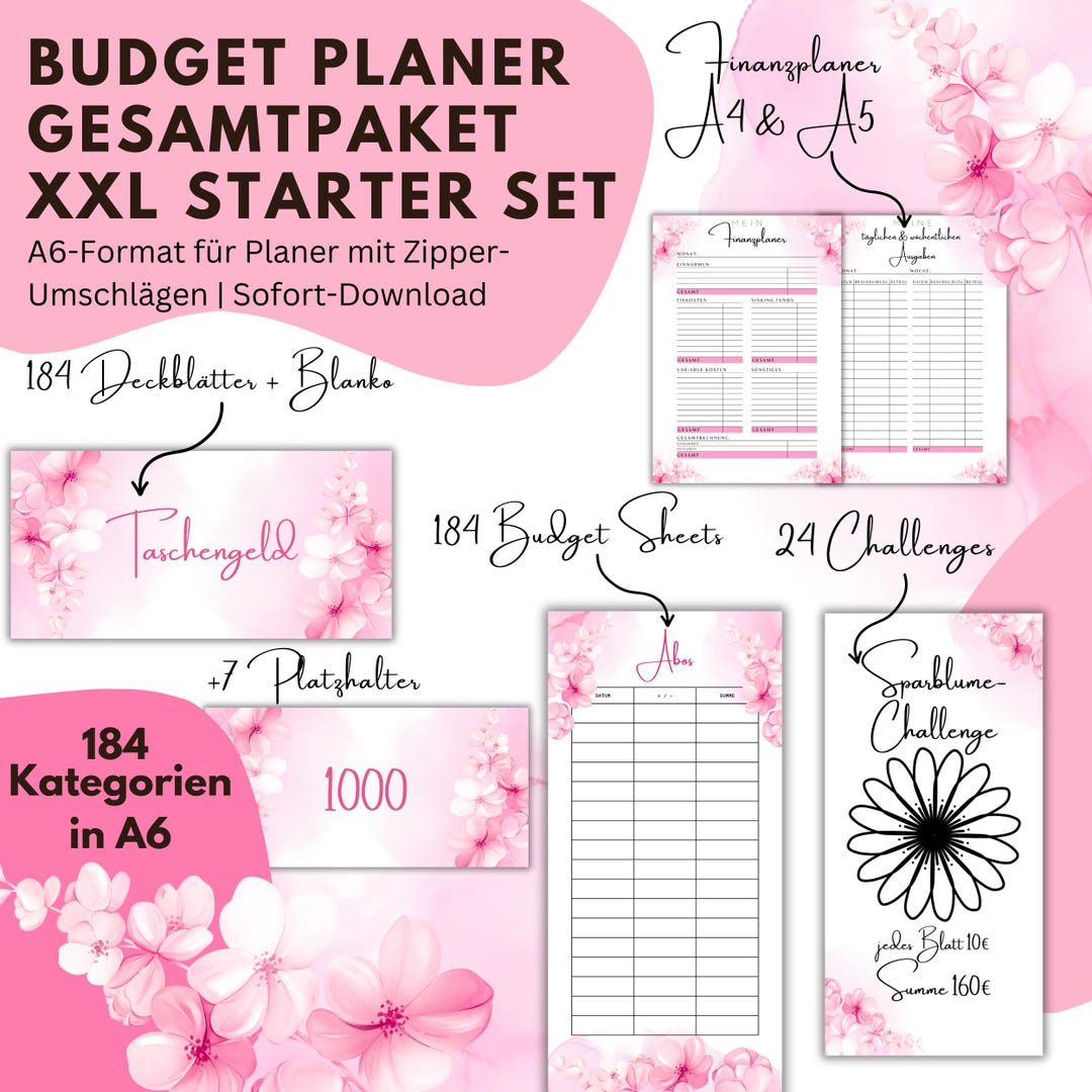 Budget Planner A6 Complete Package XXL Starter Set | 184 Cover Sheets ...