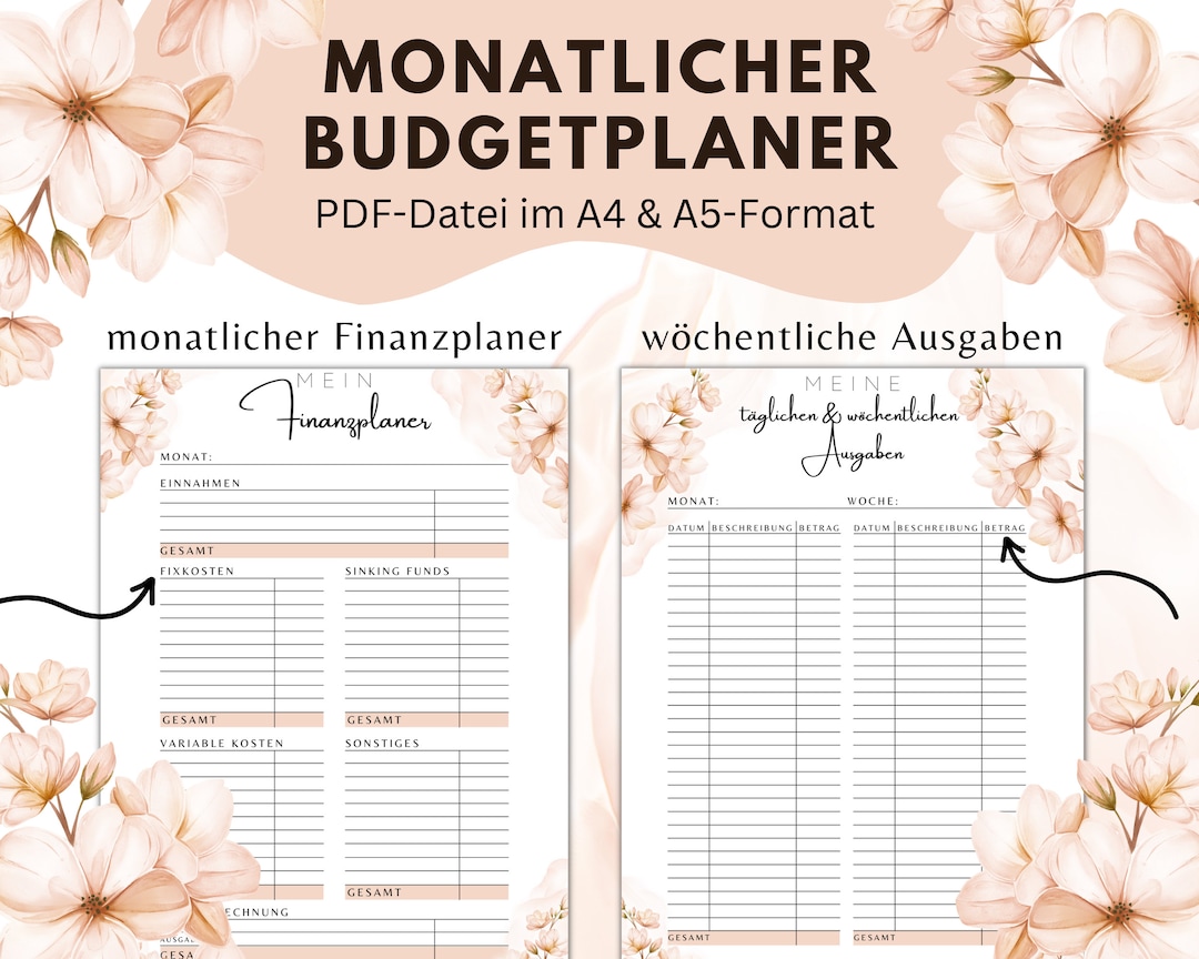 Budgetplaner Finanz-Tracker Finanzplaner Haushaltsbuch Notizen A4 & A5 ...