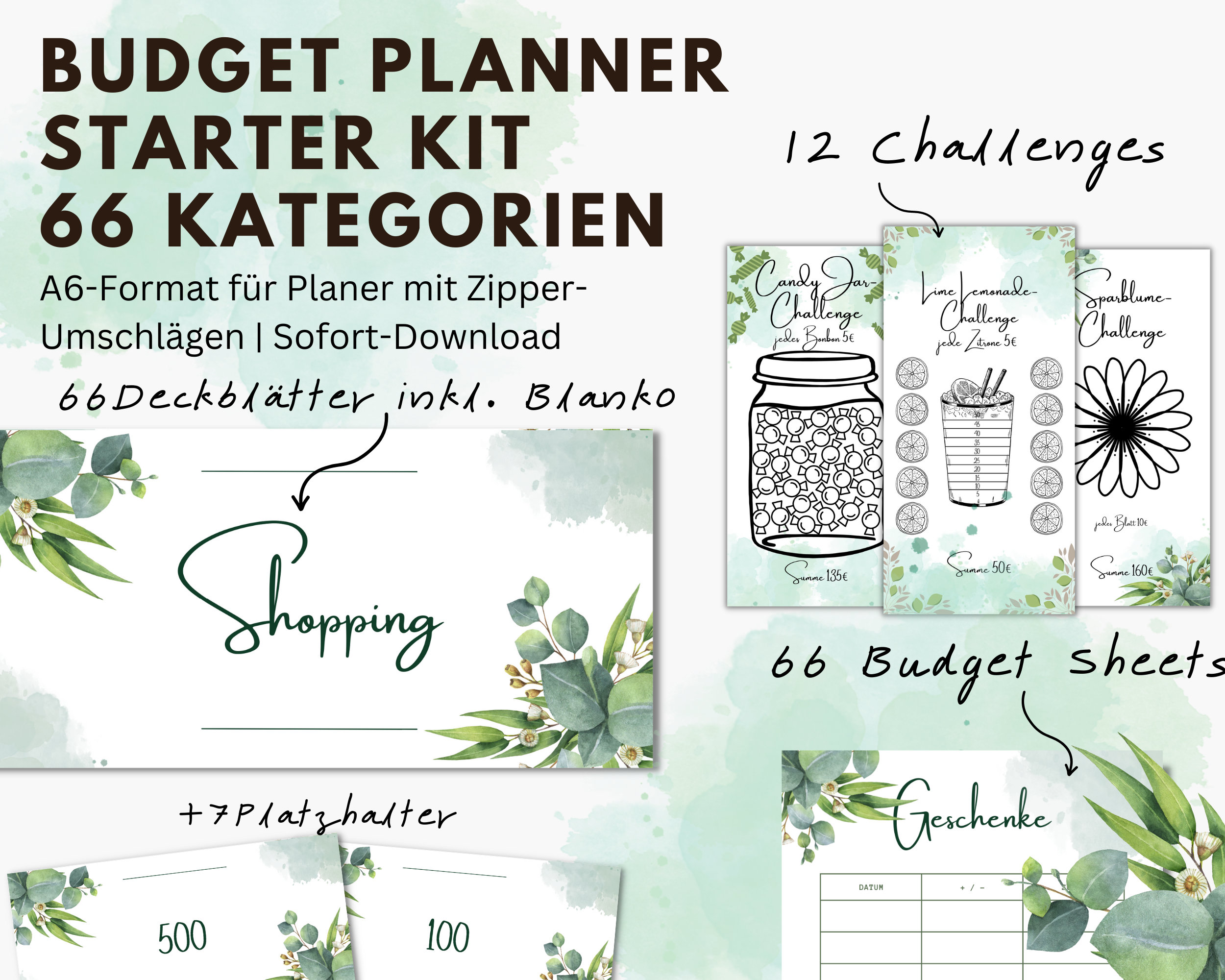 Budget Planer A6 Starter Set | 66 Deckblätter 66 Tracker 12 Spar ...