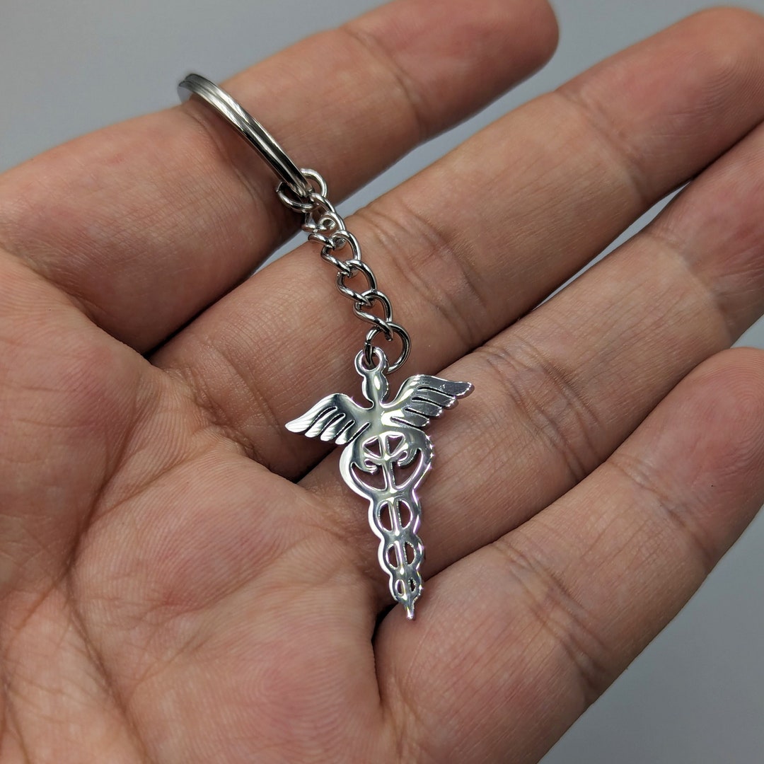The Stainless Steel Caduceus Symbol Keychain the Staff of Hermes ...