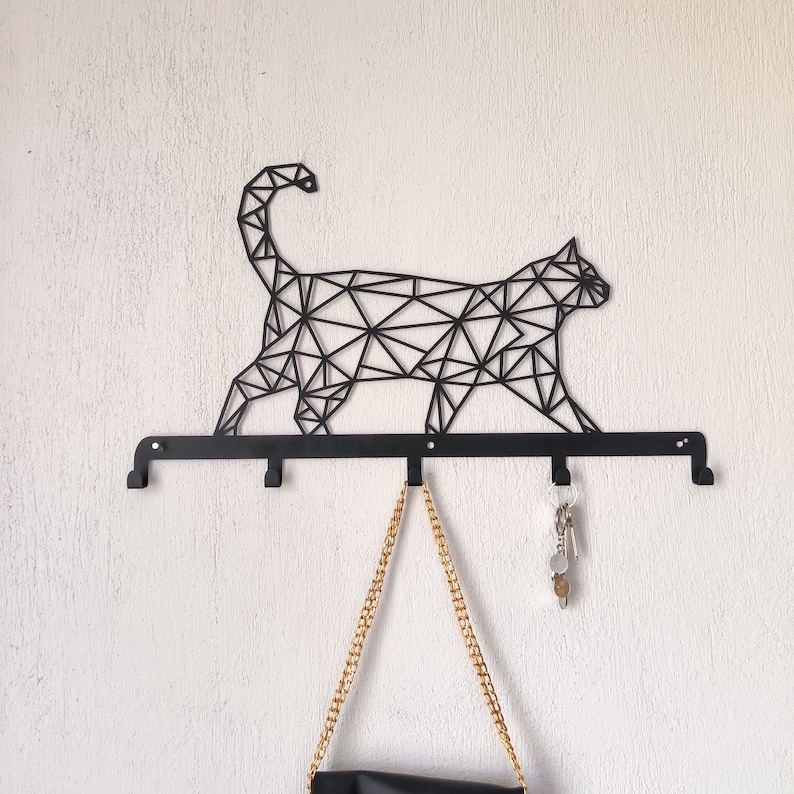 Modern Geometric Cat Wall Organizer: Entryway Coat & Key Rack ...