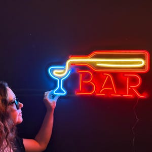 Illuminated Bar LED Sign: Modern Metal Wall Art for Home Pub Decor ...