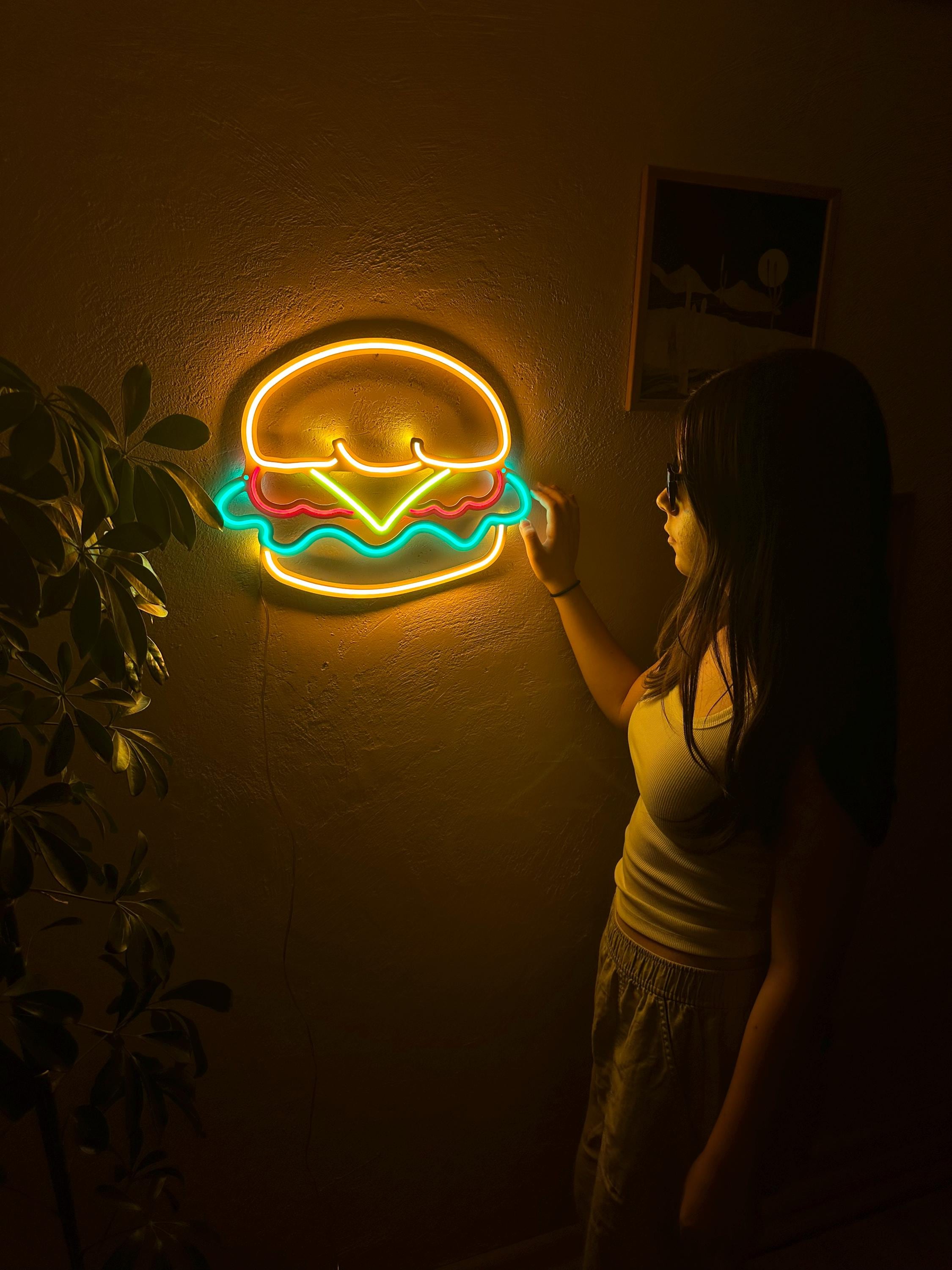 Illuminated Hamburger LED Neon Sign: Vibrant Restaurant Wall Art for ...