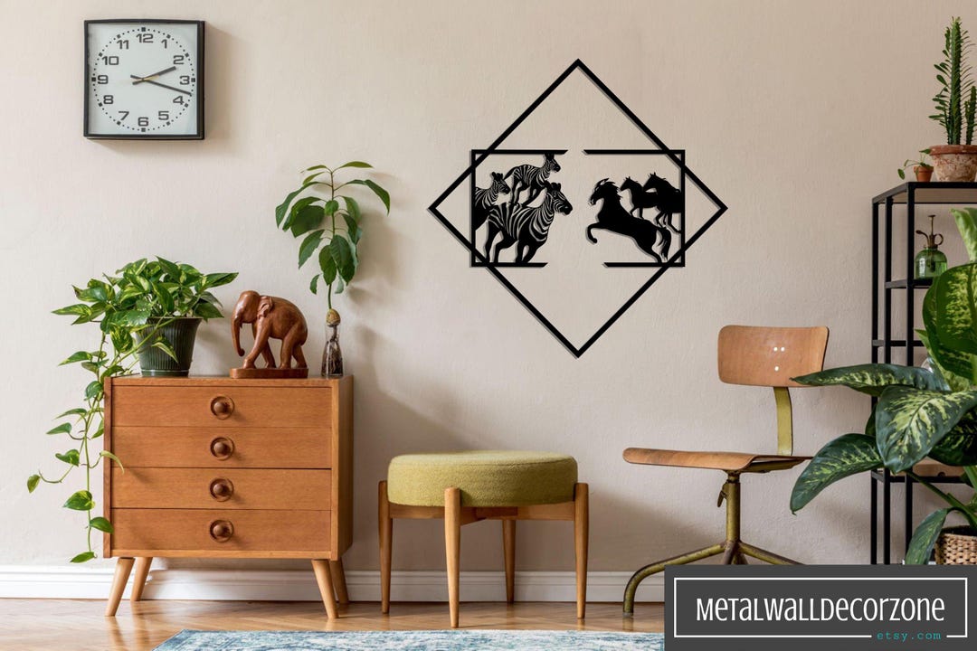Zebra & Horse Metal Wall Sculpture: Modern Farmhouse Decor, Large ...