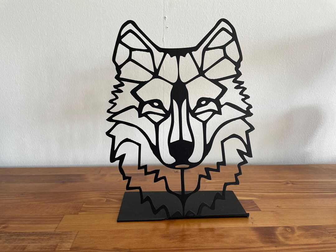 Black Powder Coated Steel Wolf Head Sculpture: Striking Desktop Art ...