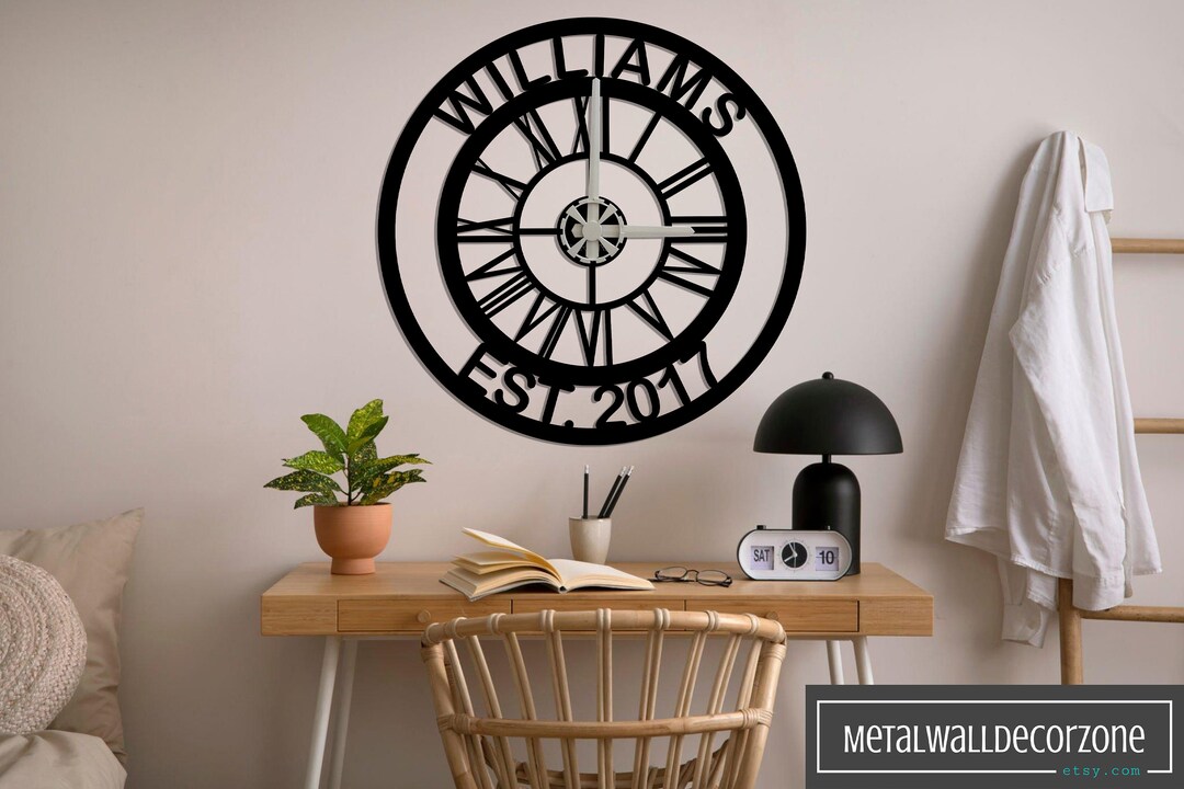 Custom Personalized Family Name Metal Wall Clock, Metal Decor, Home ...