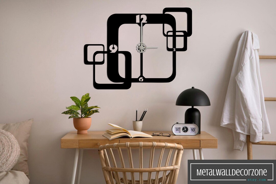 Squares Numbers Wall Clock, Metal Wall Clock, Wall Clock Large, Wall ...