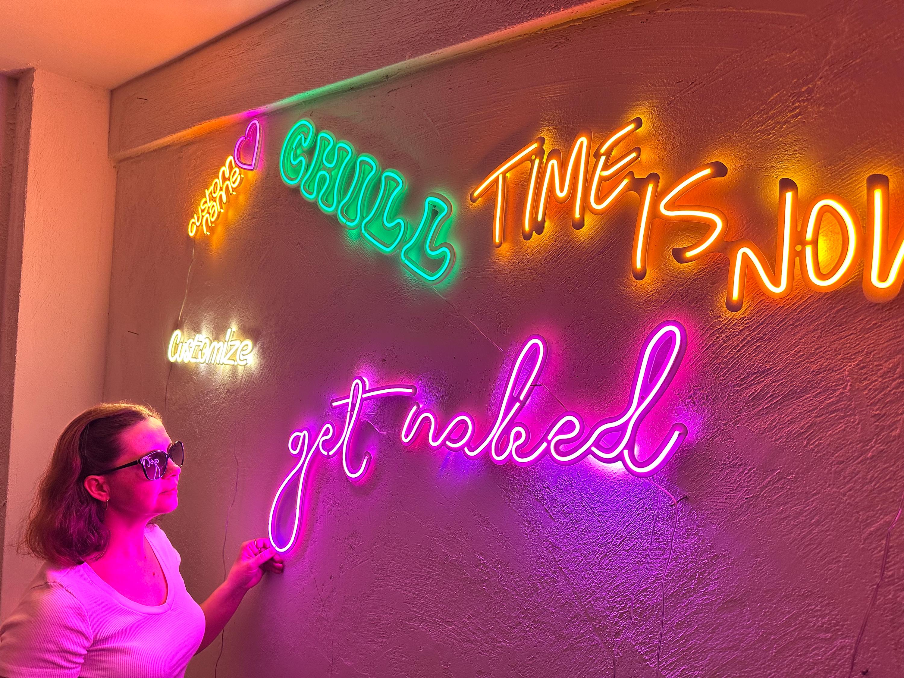 Playful 'get Naked' LED Neon Sign - Custom Metal Wall Art for Bar ...