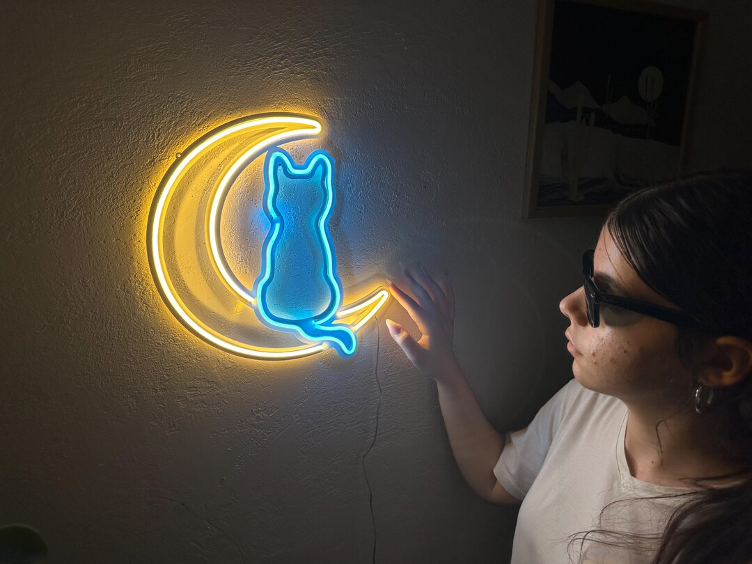 Enchanting Moon Cat LED Neon Sign: Illuminating Wall Art for Kids ...