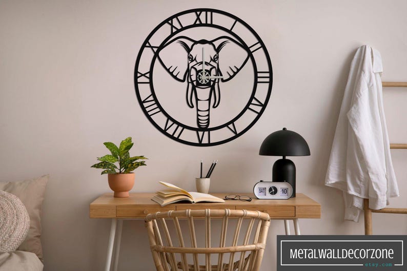Elephant Wall Clock, Metal Wall Clock, Wall Clock Large, Wall Clock ...