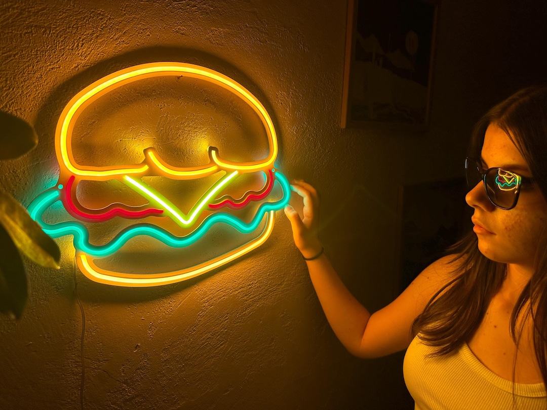 Hamburger Neon Wall Art – Vibrant LED Decor for a Lively Place ...