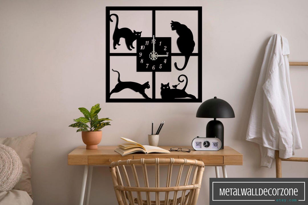 Cats Wall Clock, Metal Wall Clock, Wall Clock Large, Wall Clock With ...
