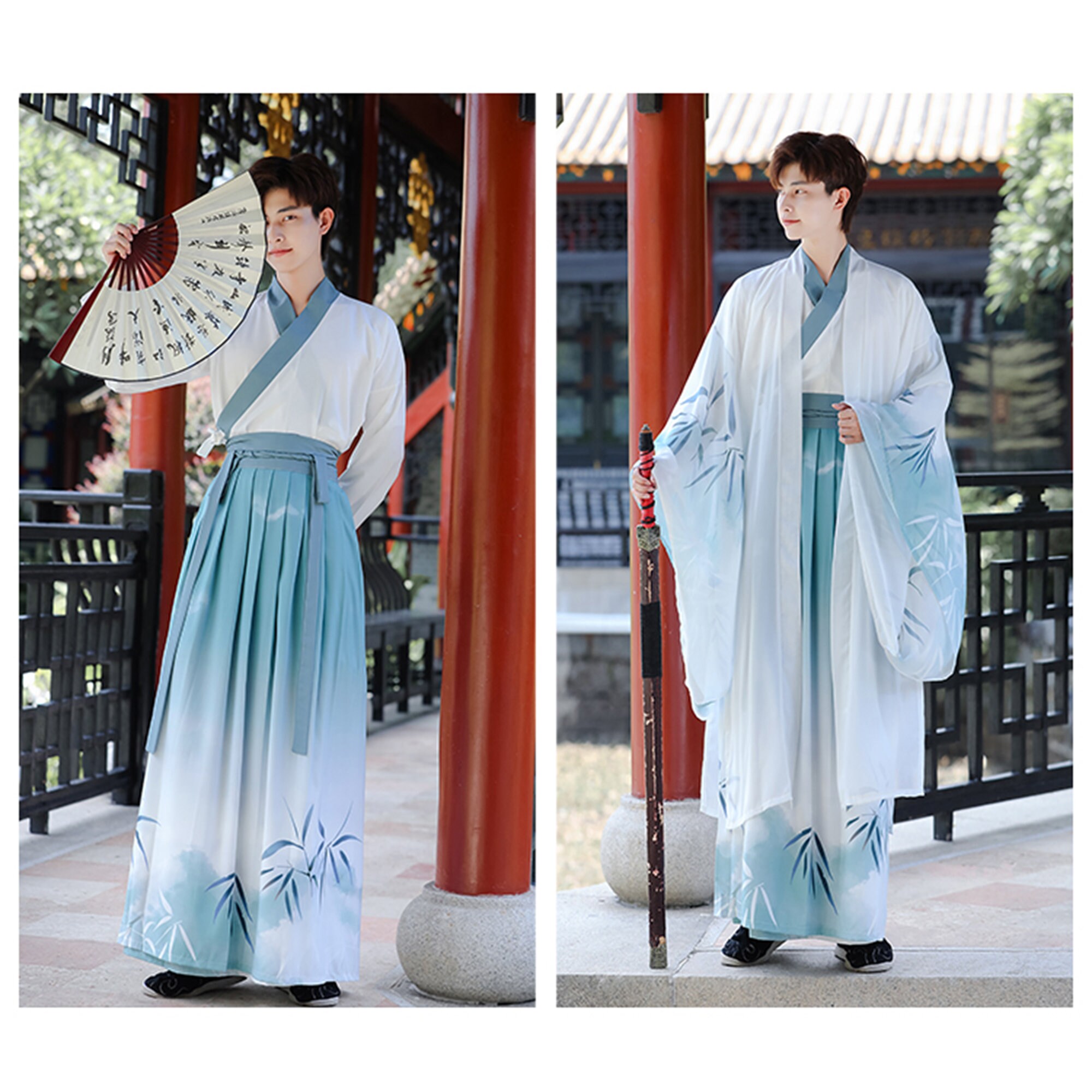 Men's Hanfu, Bamboo Print Hanfu for Men, Elegant Ancient Style Clothing ...