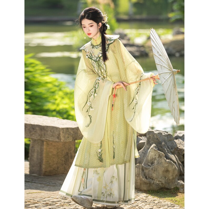 Traje Hanfu original, cárdigan con cuello, falda con cara de caballo y ...