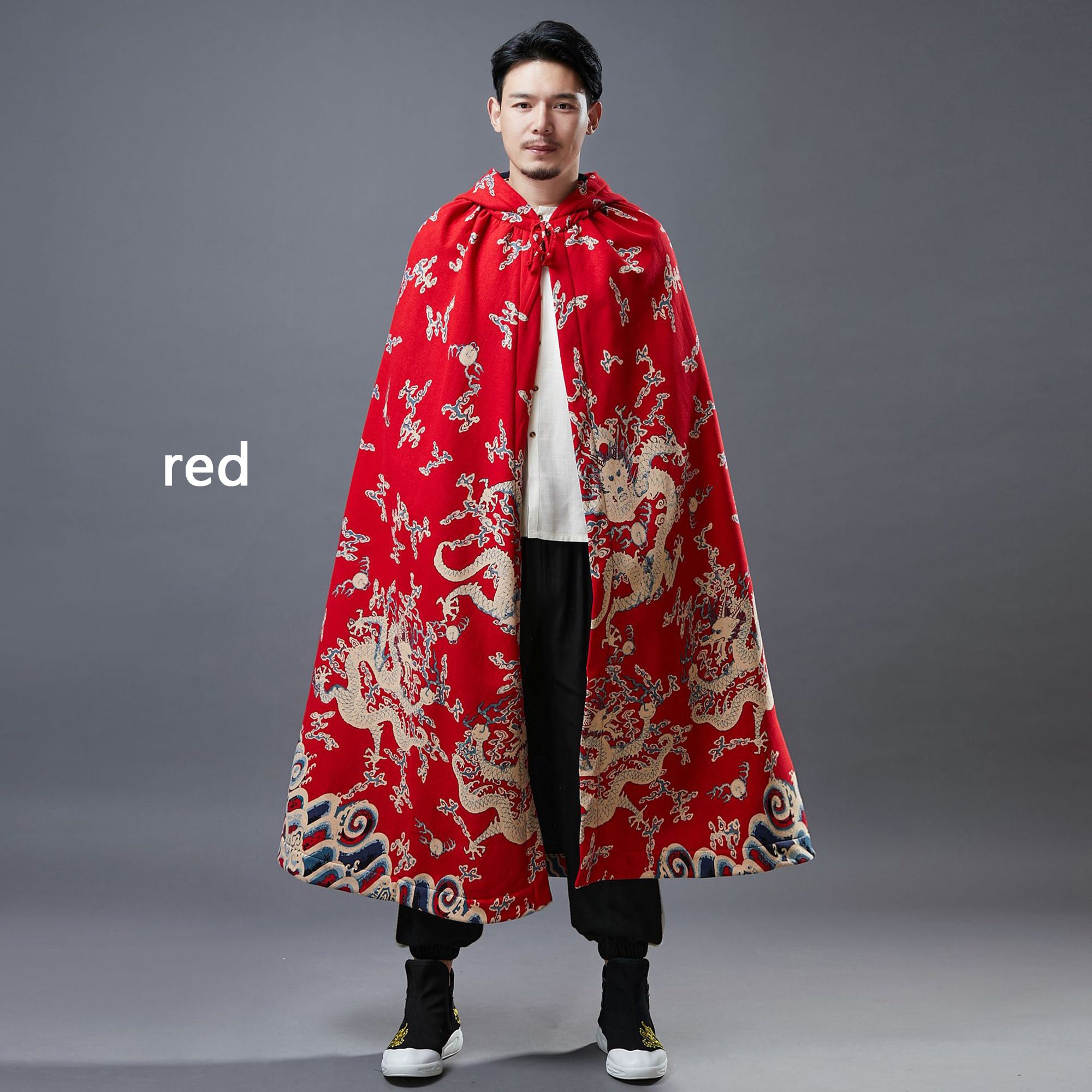 Hanfu Ancient Costume Cloak Shawl, Dragon Pattern Plus Velvet Cloak ...