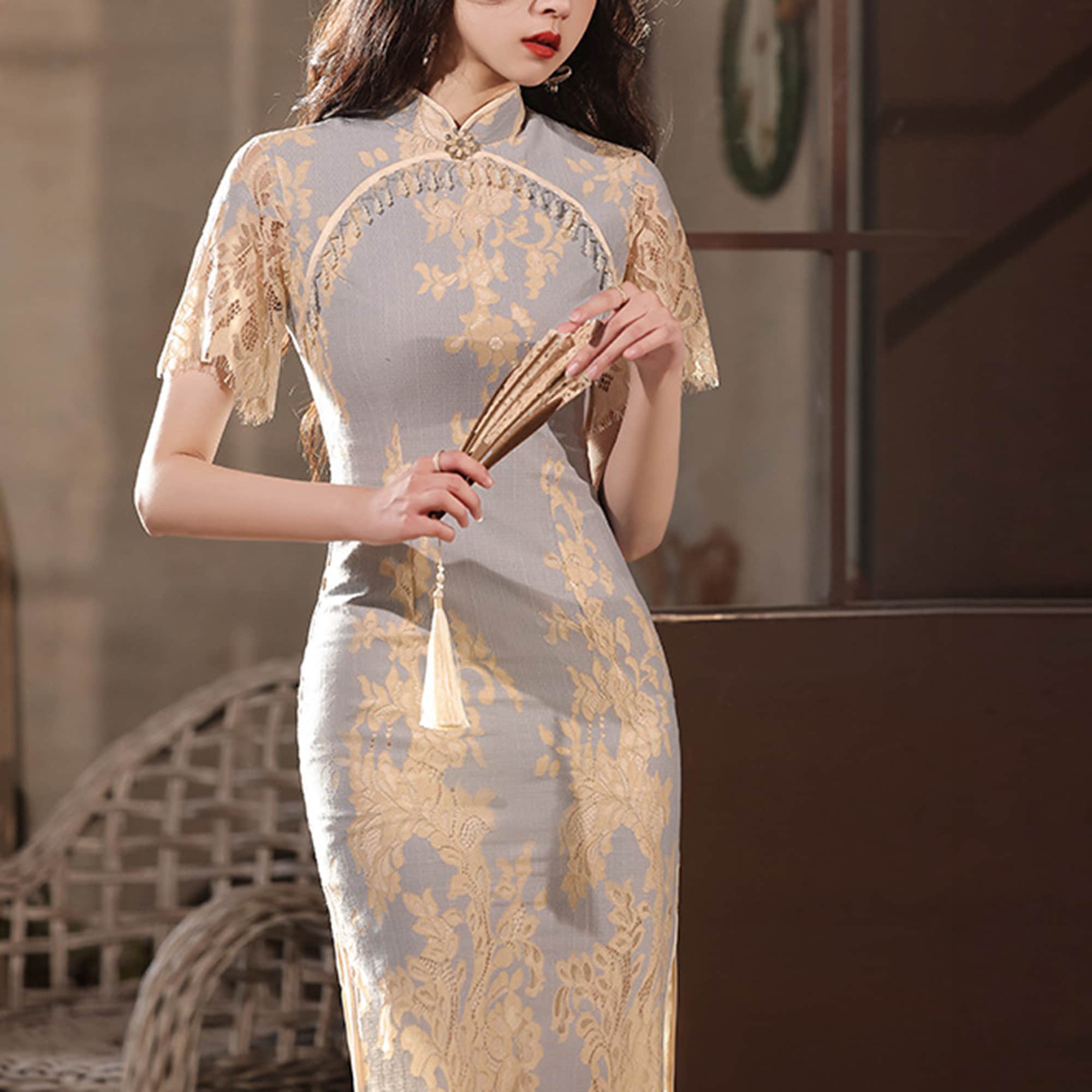 Blue Lace Cheongsam Improved Vintage Cheongsam Beaded - Etsy