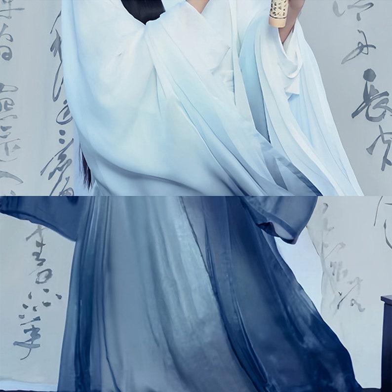 Blue and White Gradient Hanfu Skirt, Wei and Jin Style Ancient Costume ...