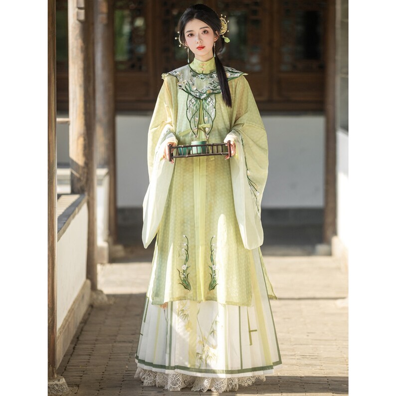 Traje Hanfu original, cárdigan con cuello, falda con cara de caballo y ...