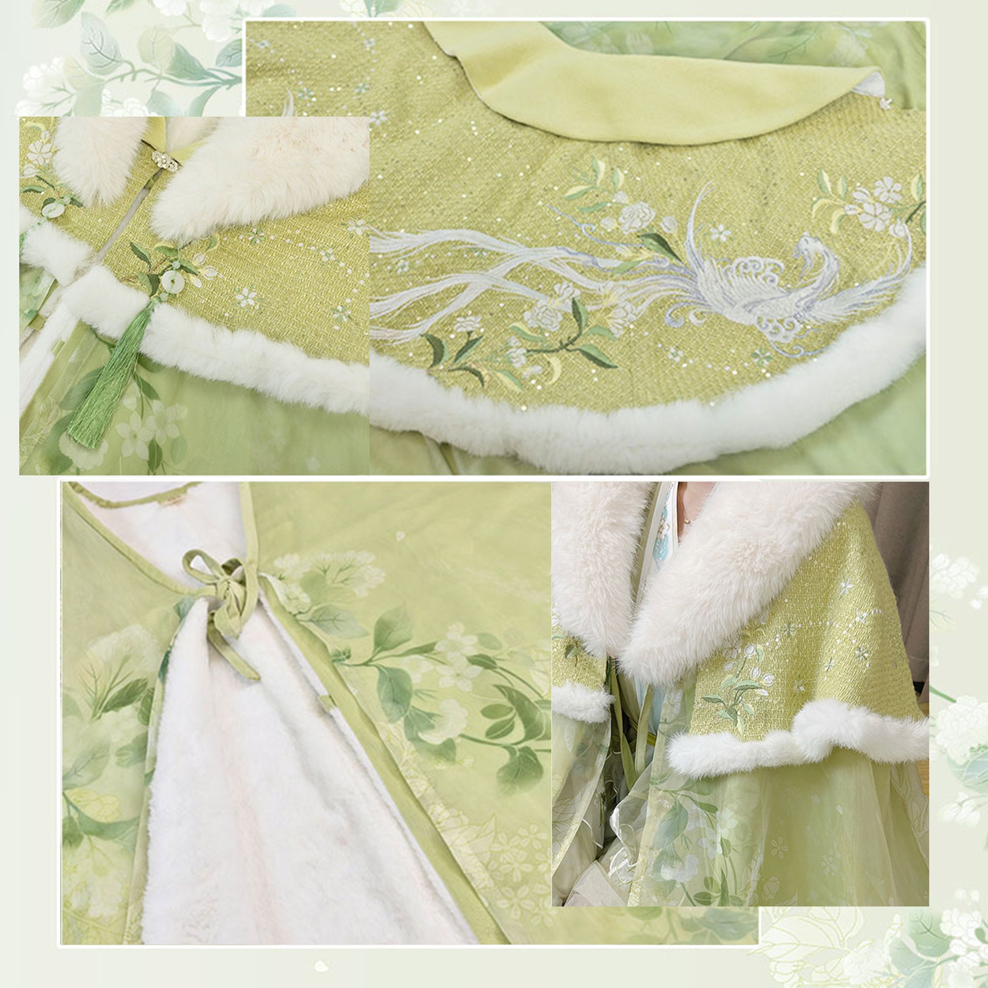 Hanfu Embroidered Cloak, Pear Velvet Cloak, Embroidered Green Cloak ...