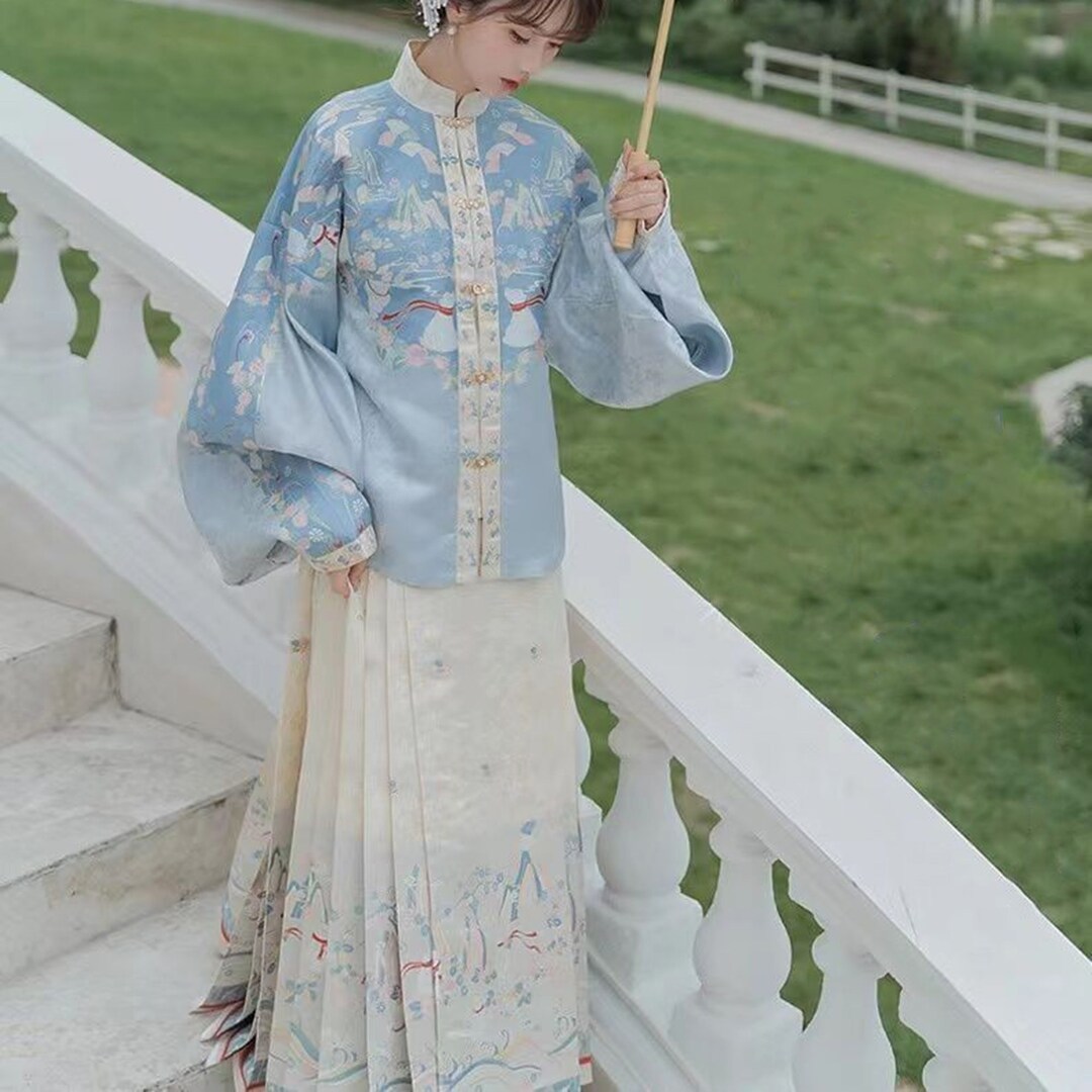 Horse-faced Skirt Hanfu for Women, Plain Stand-collar Double-breasted ...