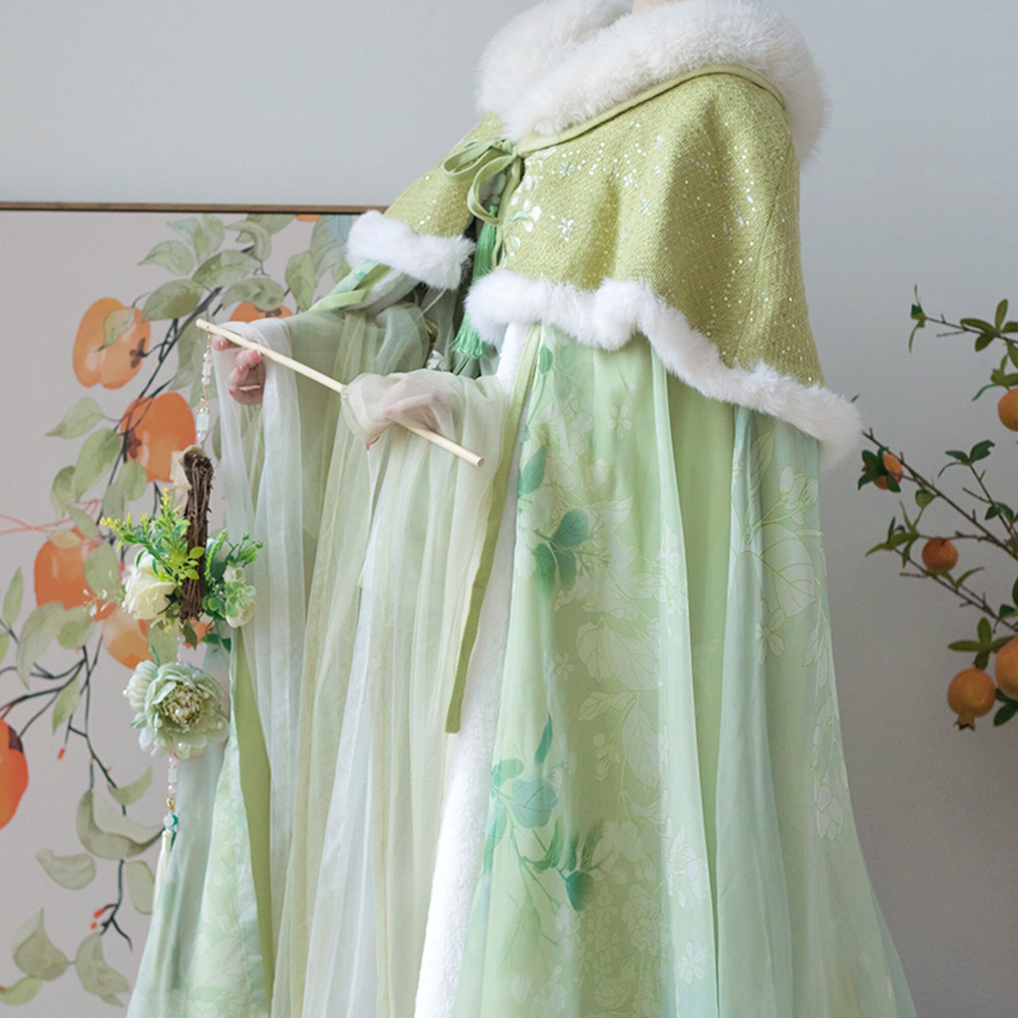 Hanfu Embroidered Cloak, Pear Velvet Cloak, Embroidered Green Cloak ...