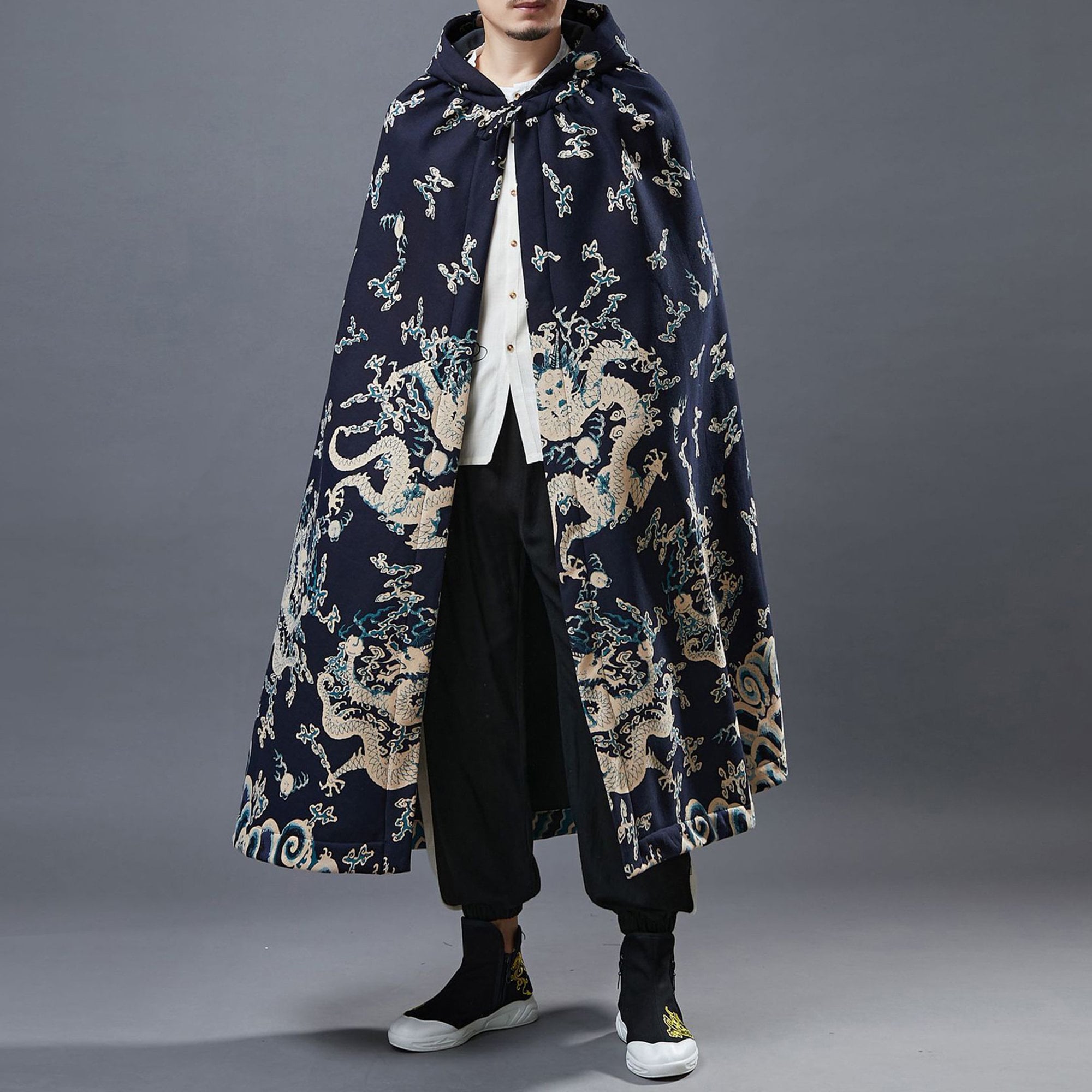 Hanfu Ancient Costume Cloak Shawl, Dragon Pattern Plus Velvet Cloak ...