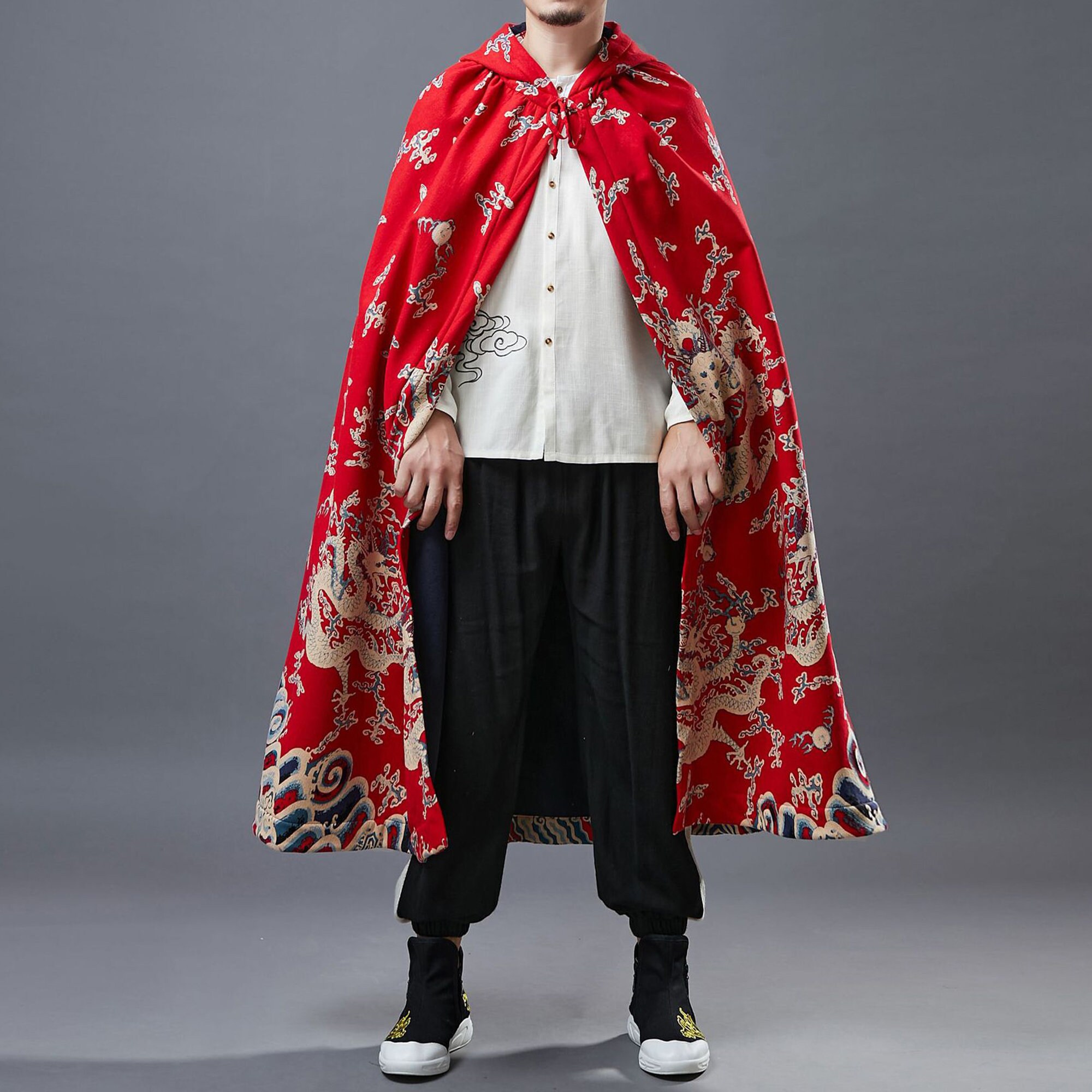 Hanfu Ancient Costume Cloak Shawl, Dragon Pattern Plus Velvet Cloak ...