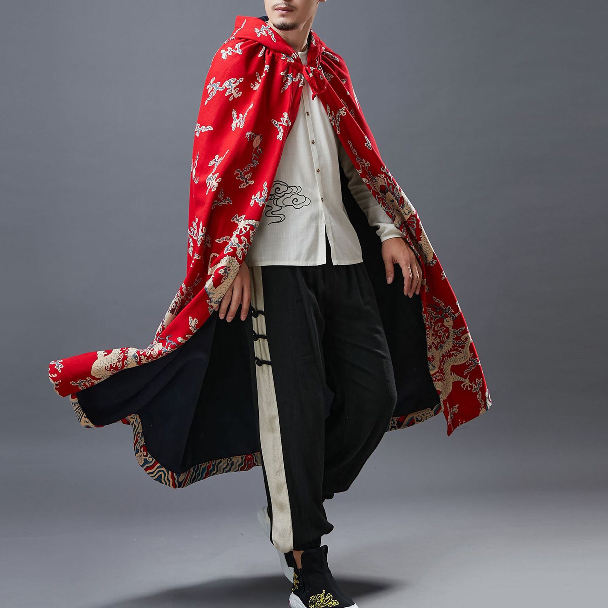 Hanfu Ancient Costume Cloak Shawl, Dragon Pattern Plus Velvet Cloak ...