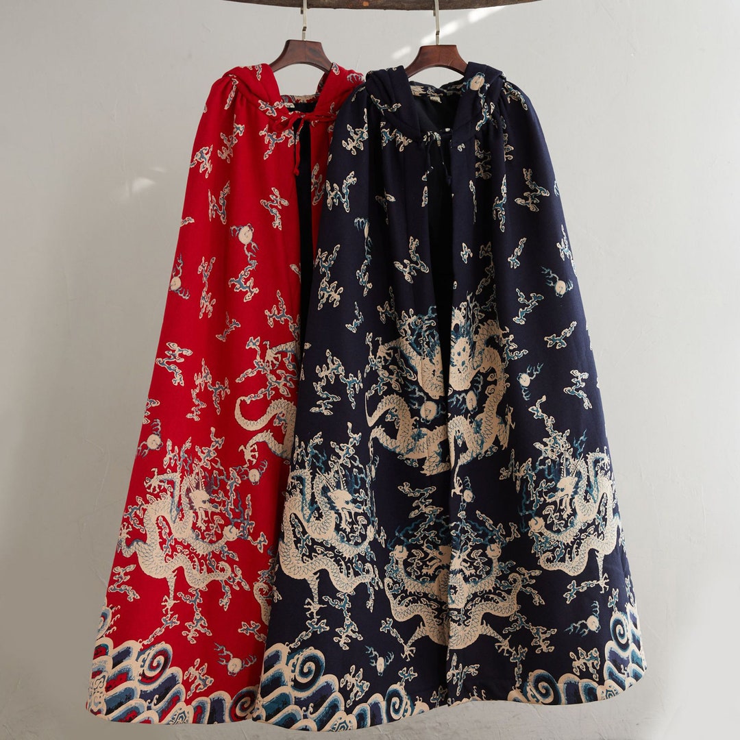 Hanfu Ancient Costume Cloak Shawl, Dragon Pattern Plus Velvet Cloak ...