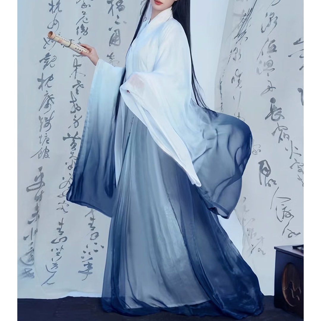 Blue and White Gradient Hanfu Skirt, Wei and Jin Style Ancient Costume ...