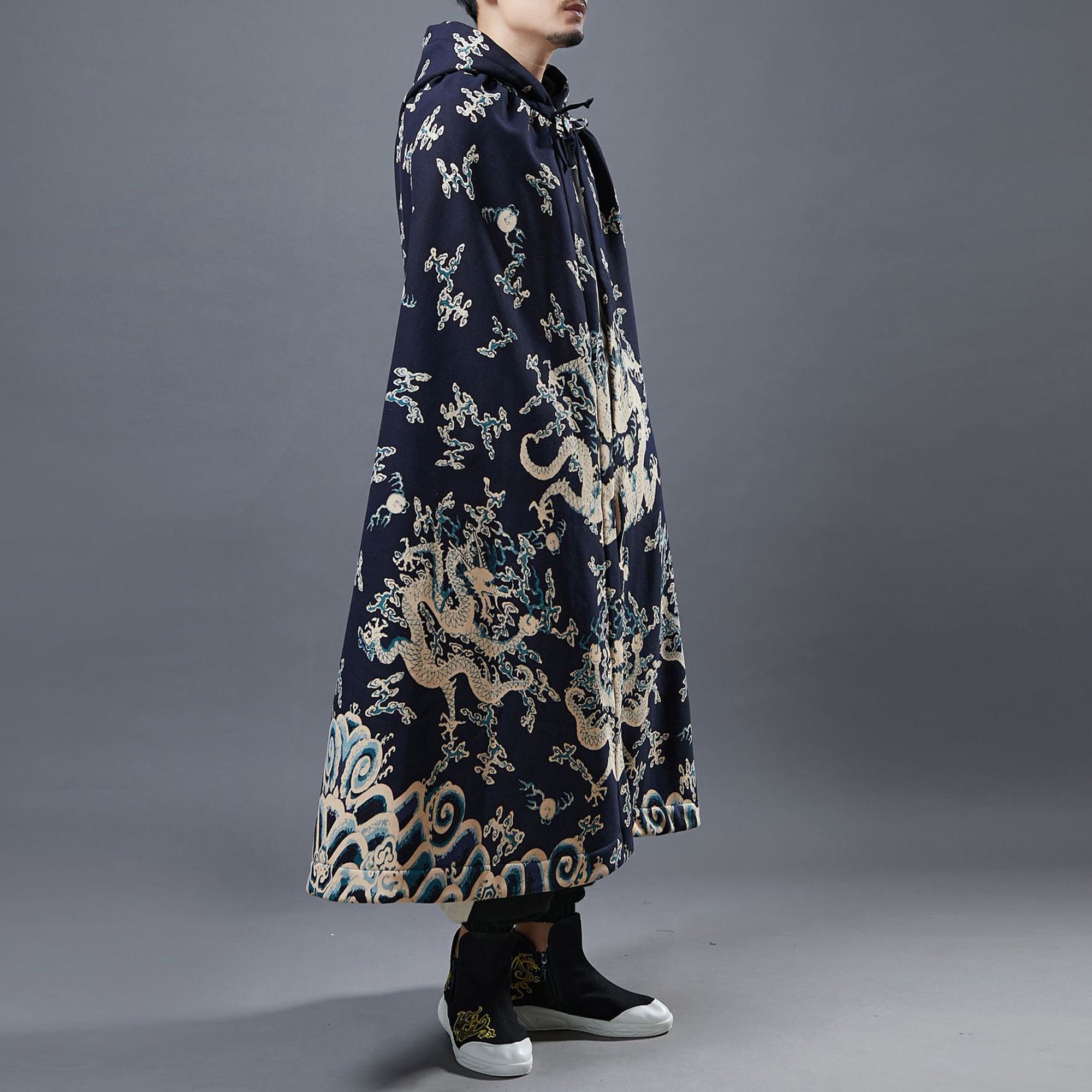 Hanfu Ancient Costume Cloak Shawl, Dragon Pattern Plus Velvet Cloak ...